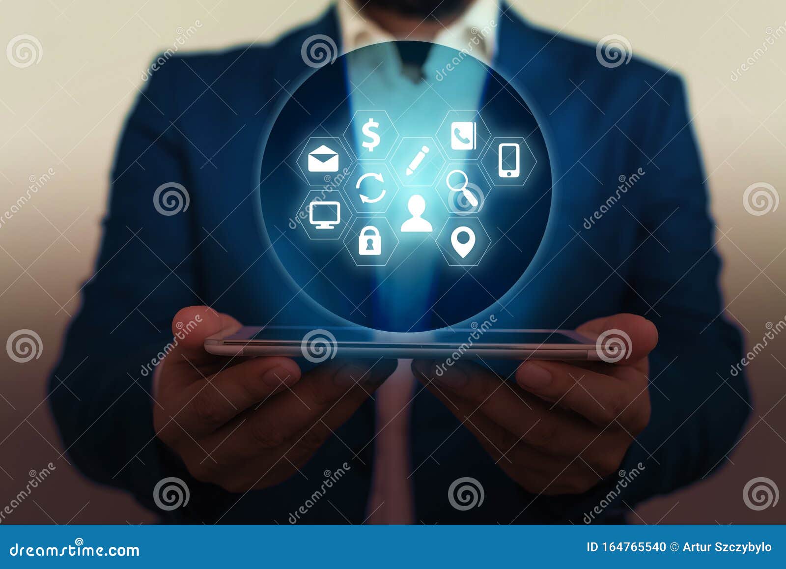 Male Human Presenting a Presentation Using the Latest Sophisticated ...