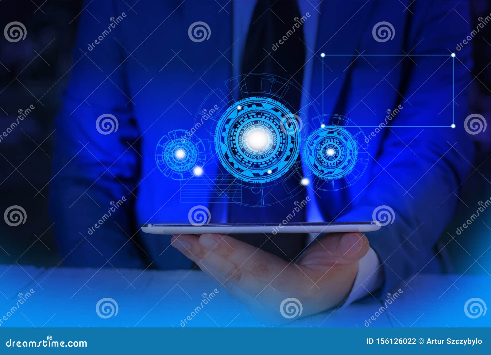 Male Human Presenting a Presentation Using the Latest Sophisticated ...