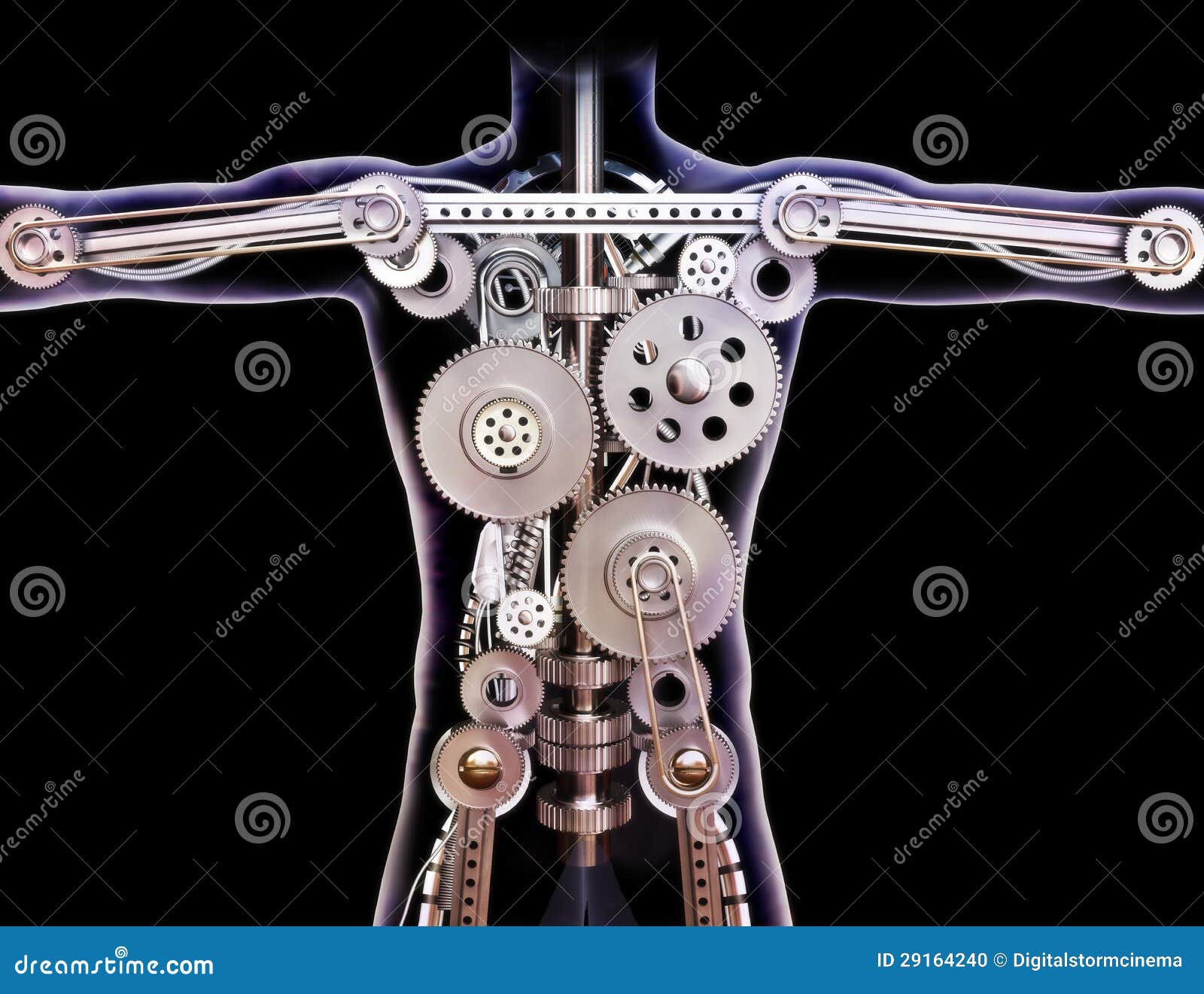 Male Human Xray with Internal Gears on a Black Background. Stock Photo ...