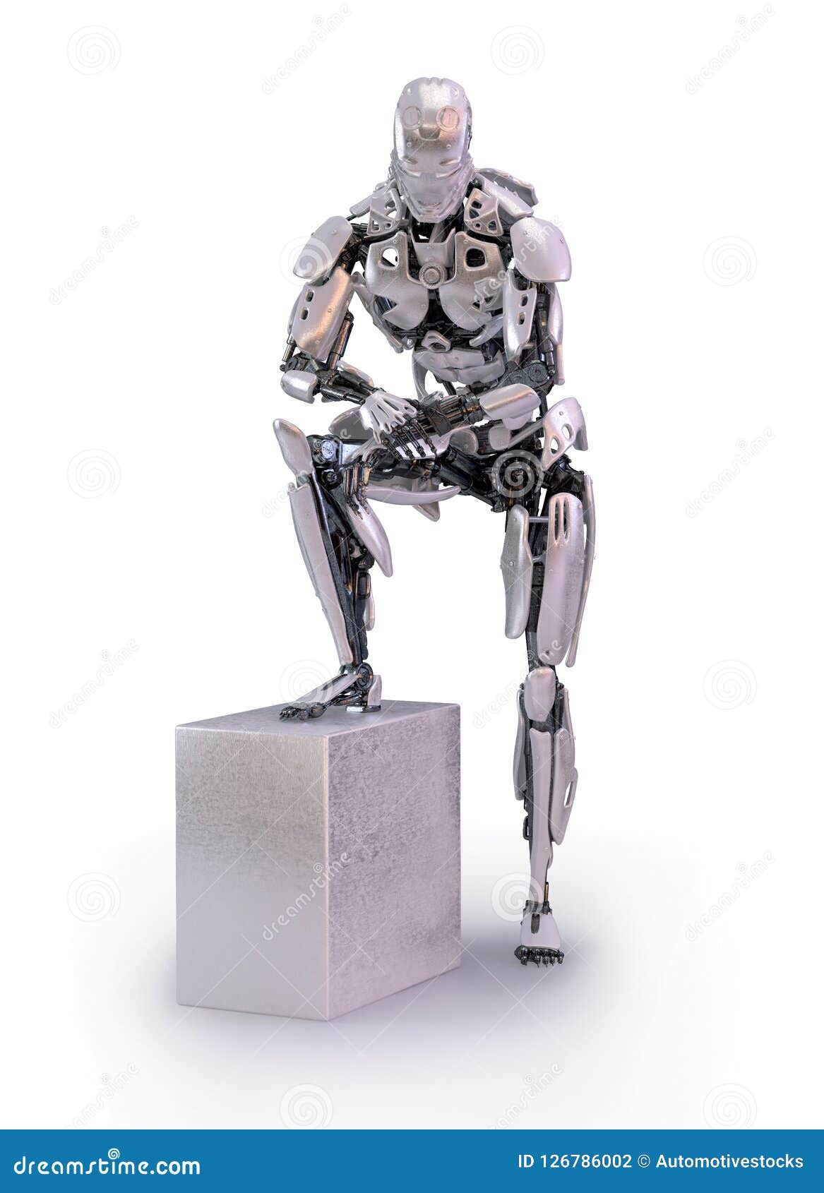A Male Humanoid Robot, Android or Cyborg, Looking at Watch on Wrist ... A Male Humanoid Robot, Android or Cyborg, Looking at Watch on Wrist ...