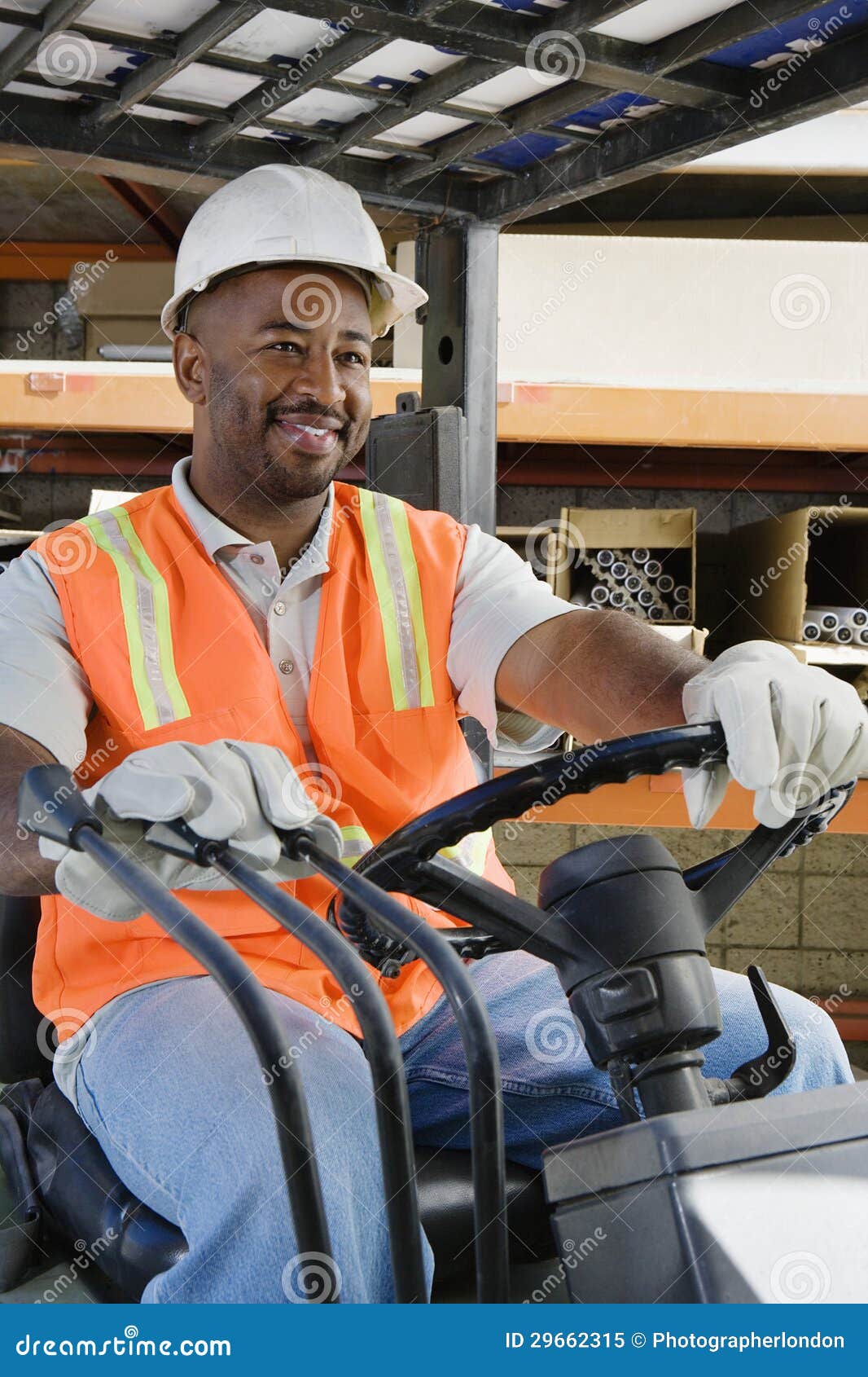 Male Industrial Worker Driving Forklift at Workplace Stock Image ...