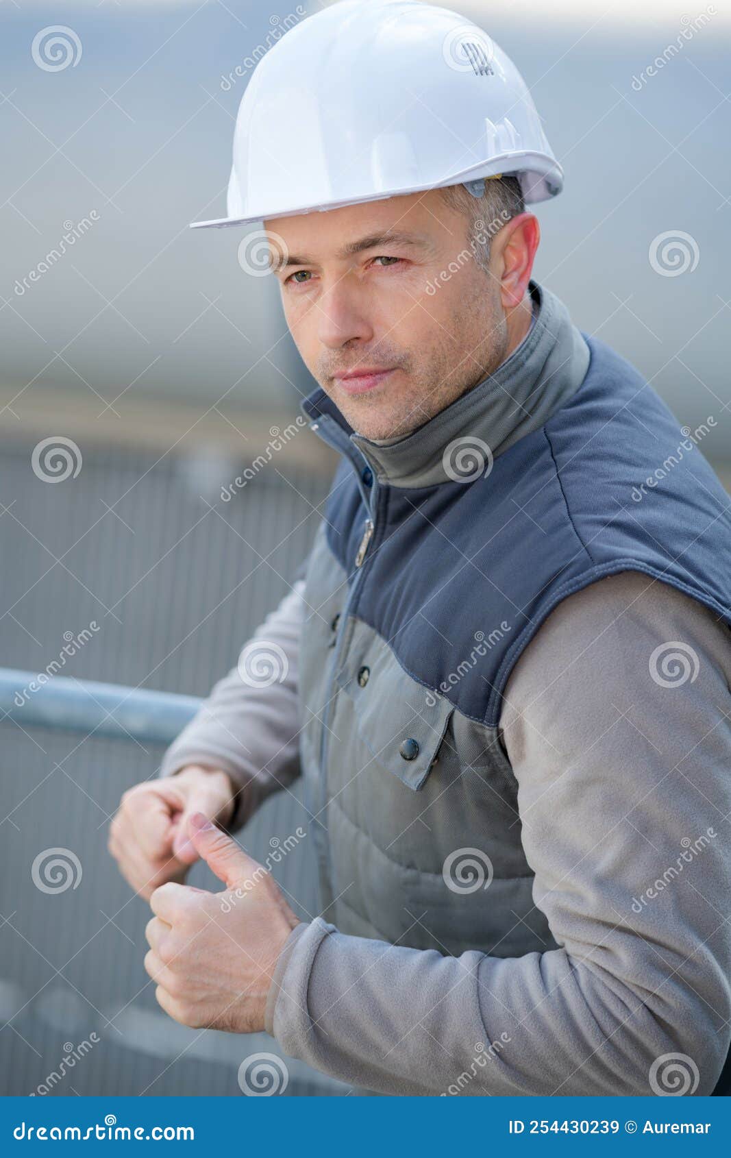 Male Industrial Worker Wearing Hardhat Stock Image - Image of outdoor ...