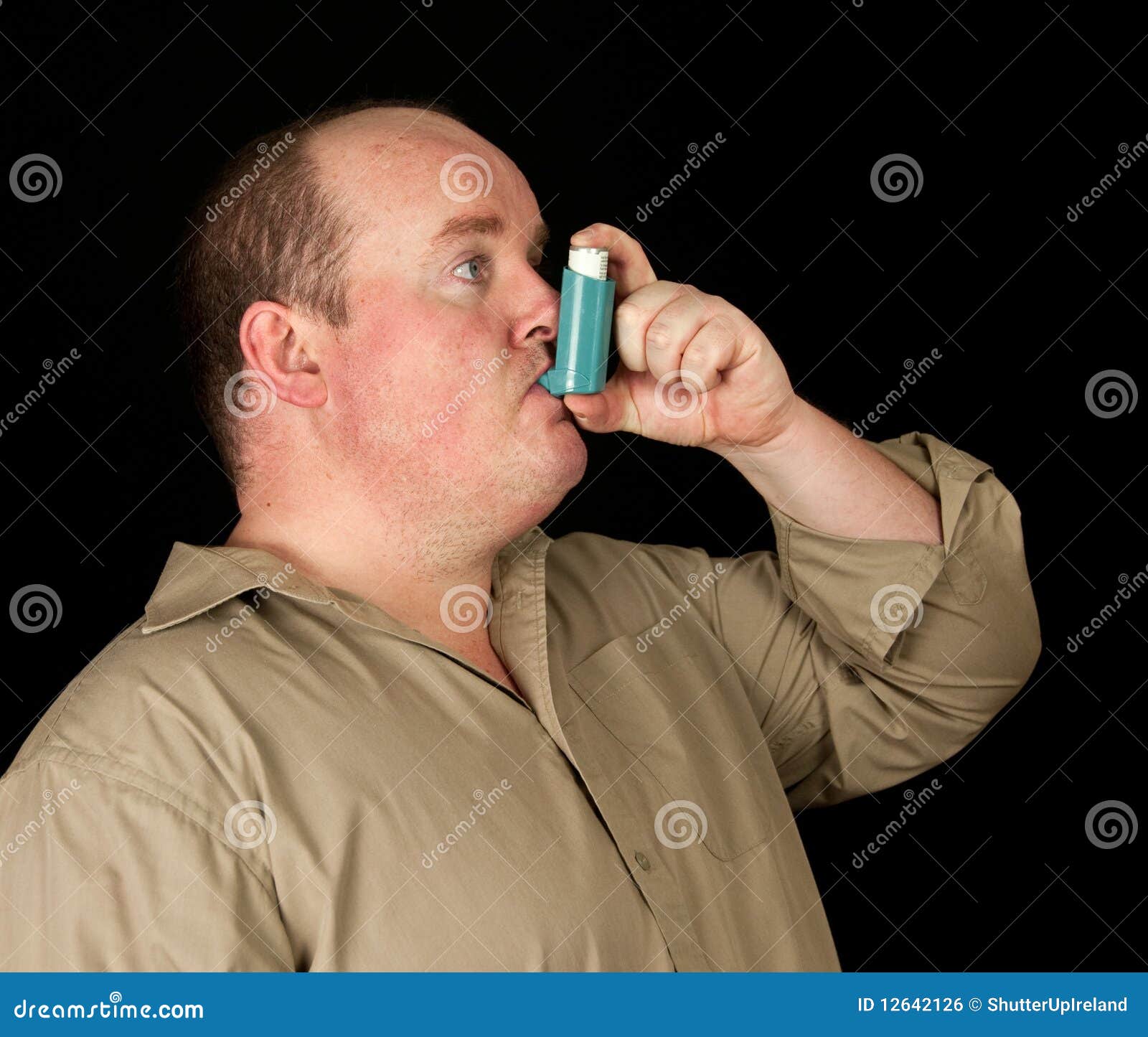 Male with Inhaler Asthma on Black Background Stock Photo - Image of ...
