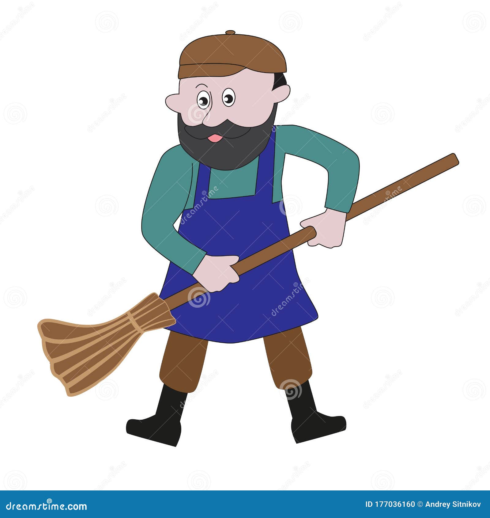 Janitor Man With Broom Cartoon Illustration | CartoonDealer.com #43438432