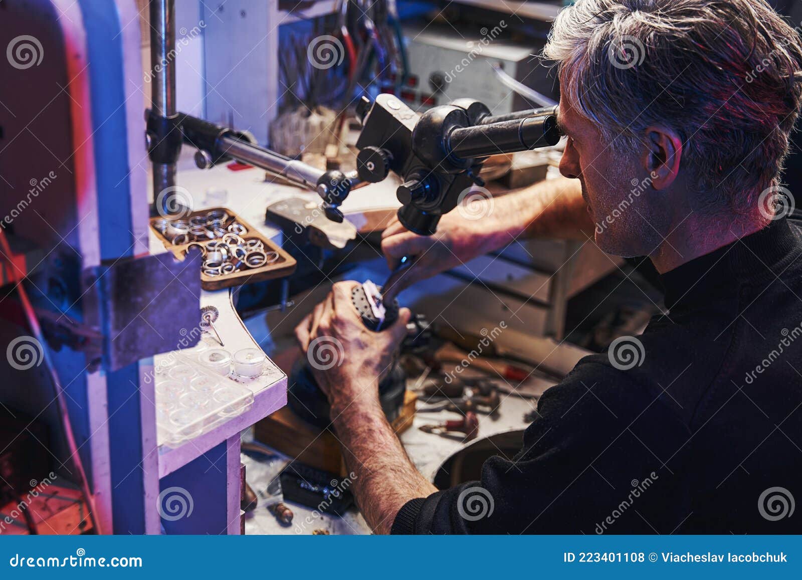 Goldsmith is Looking into Gem Setting Microscope Stock Photo - Image of ...