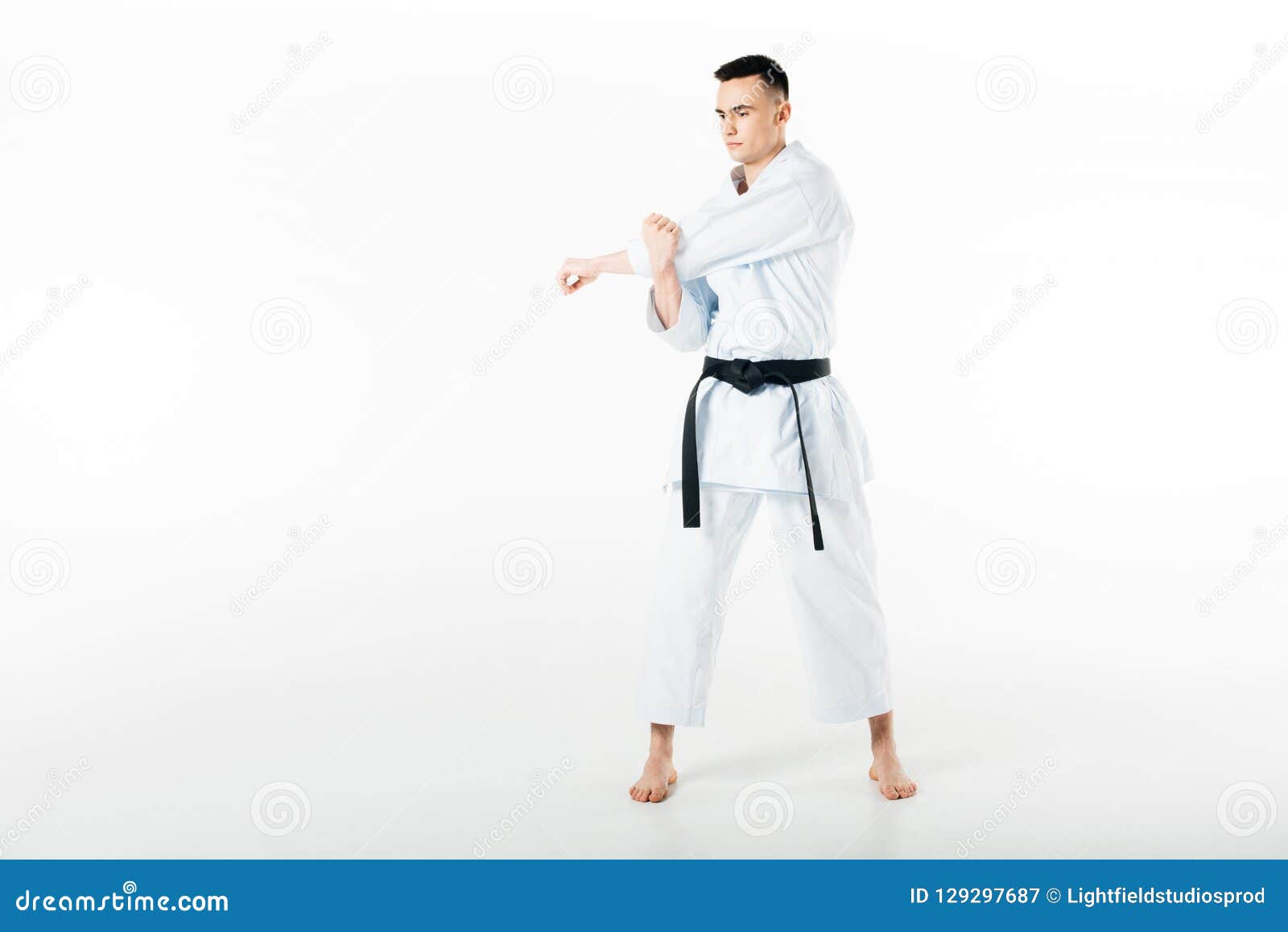 Male Karate Fighter Stretching Hands Stock Image - Image of practice ...