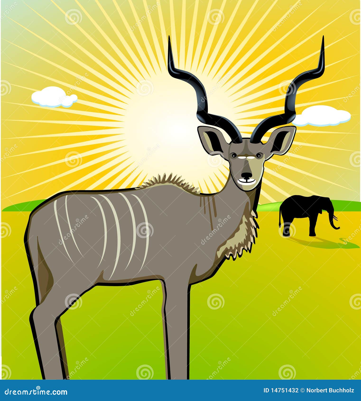 A Male Kudu stock vector. Illustration of bush, horn - 14751432