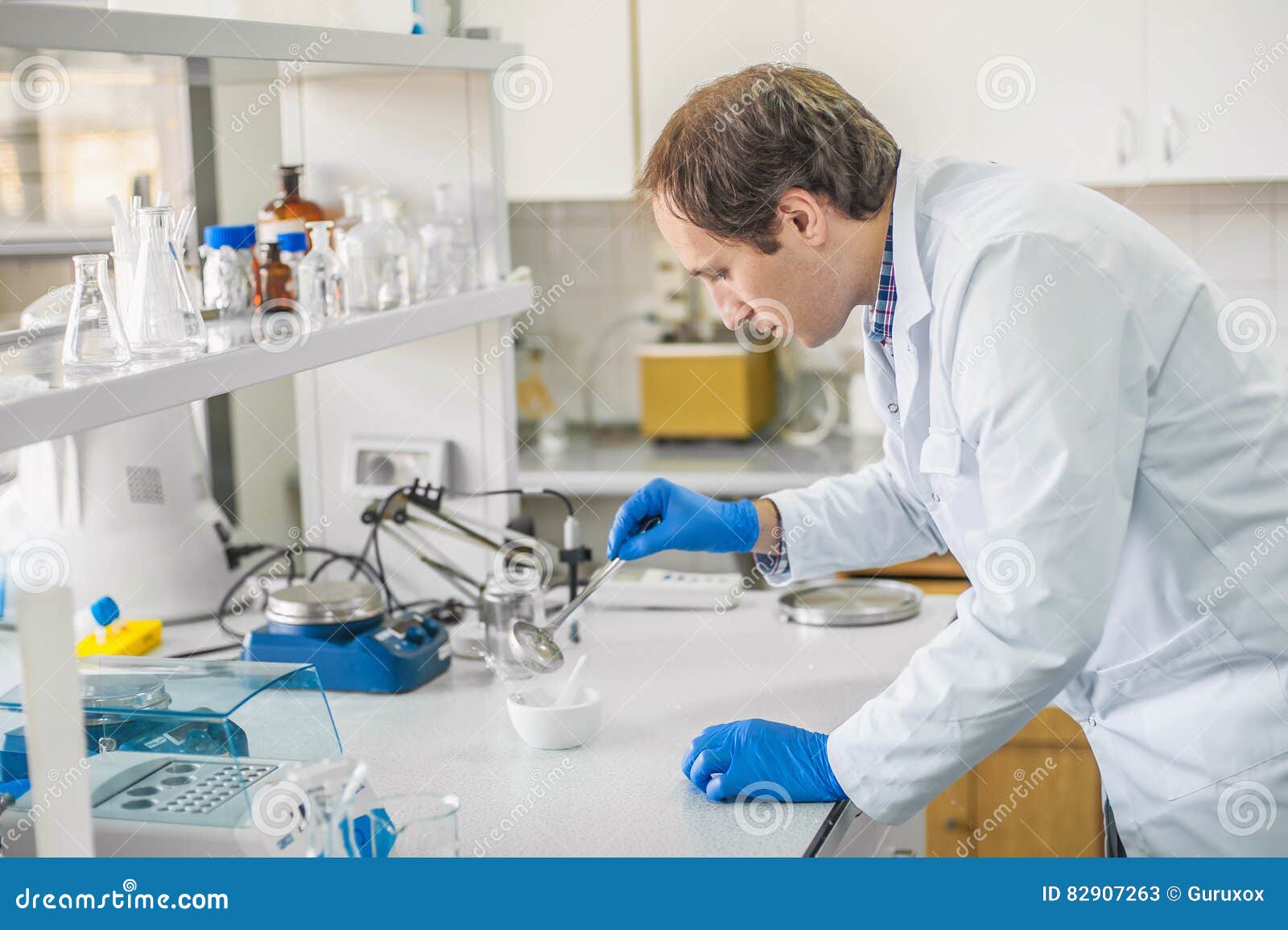 Male Laboratory Researcher Performs Tests Stock Image - Image of liquid ...
