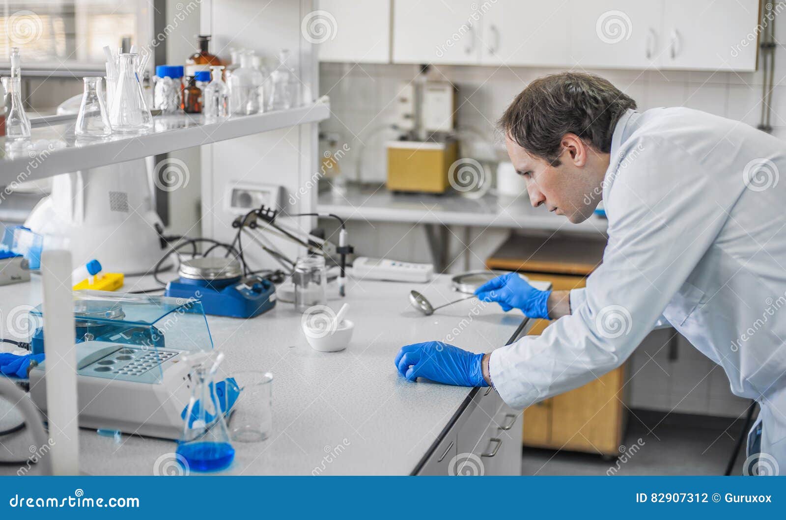Male Laboratory Researcher Performs Tests Stock Photo - Image of ...