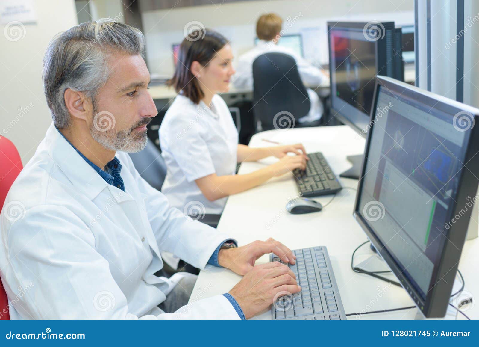 Male Laboratory Worker Using Computer Stock Image - Image of person ...