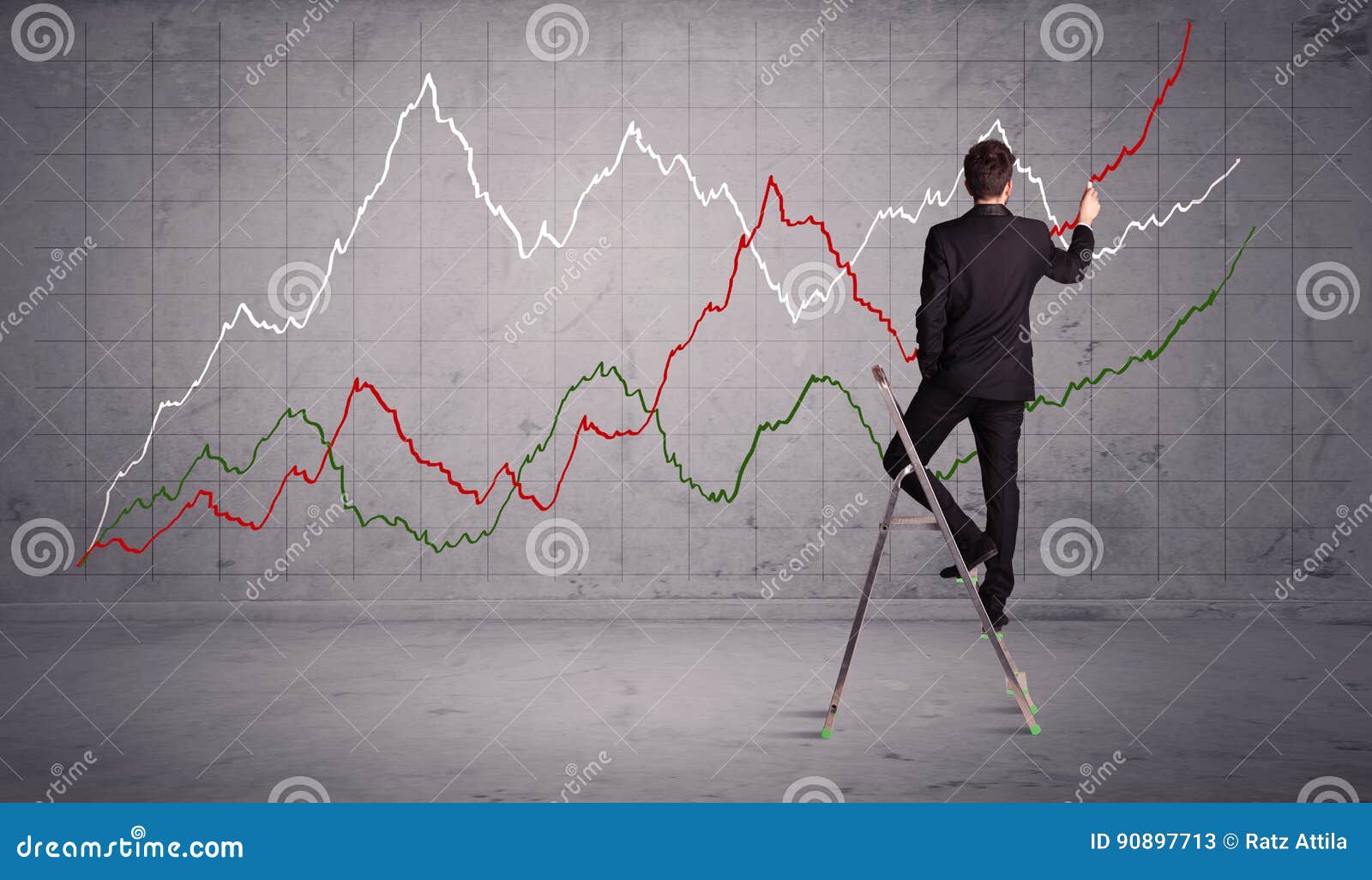 Male On Ladder Drawing Chart Lines Stock Photo | CartoonDealer.com ...