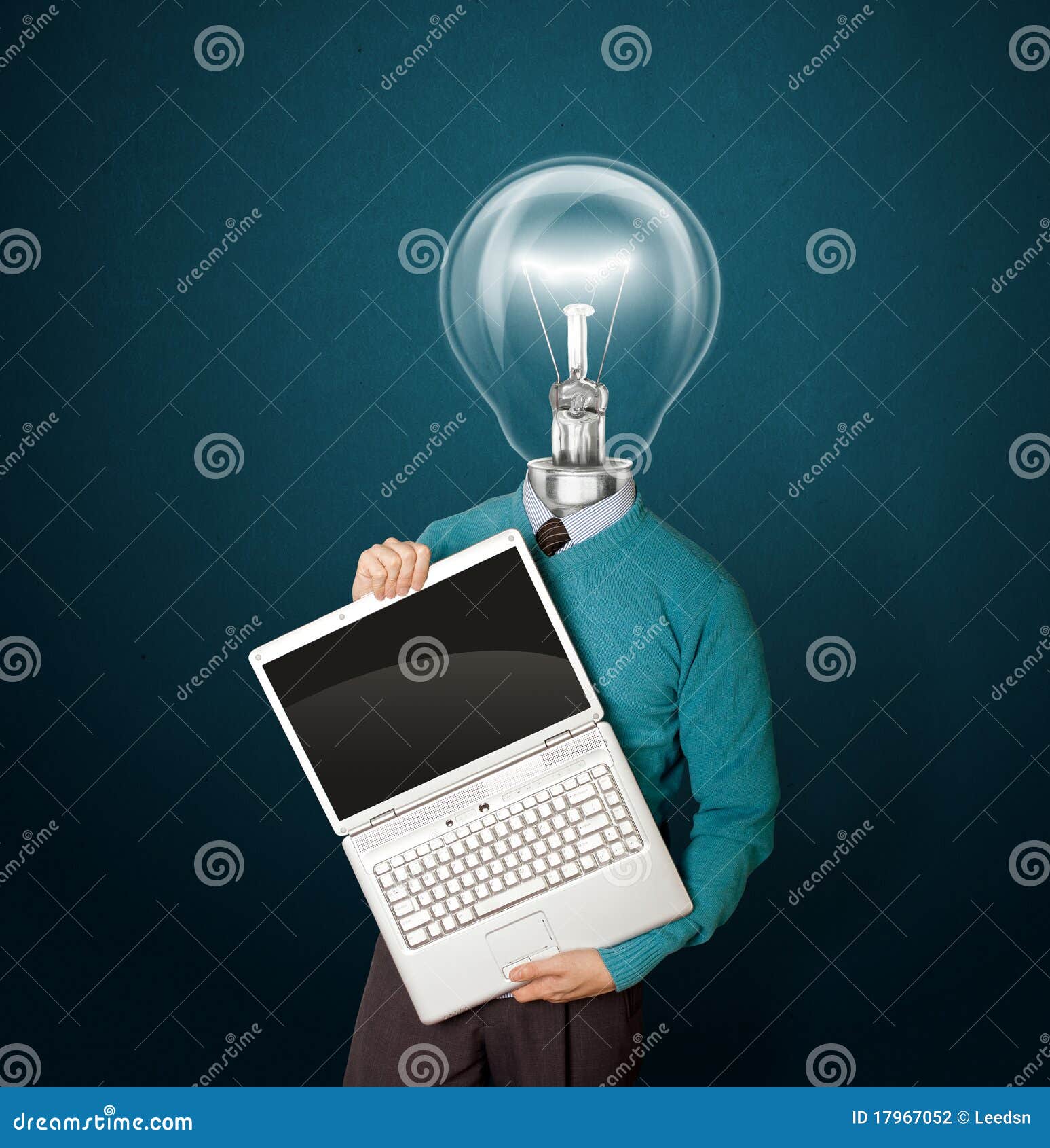 Male with Lamp-head in Blue with Laptop Stock Photo - Image of ...