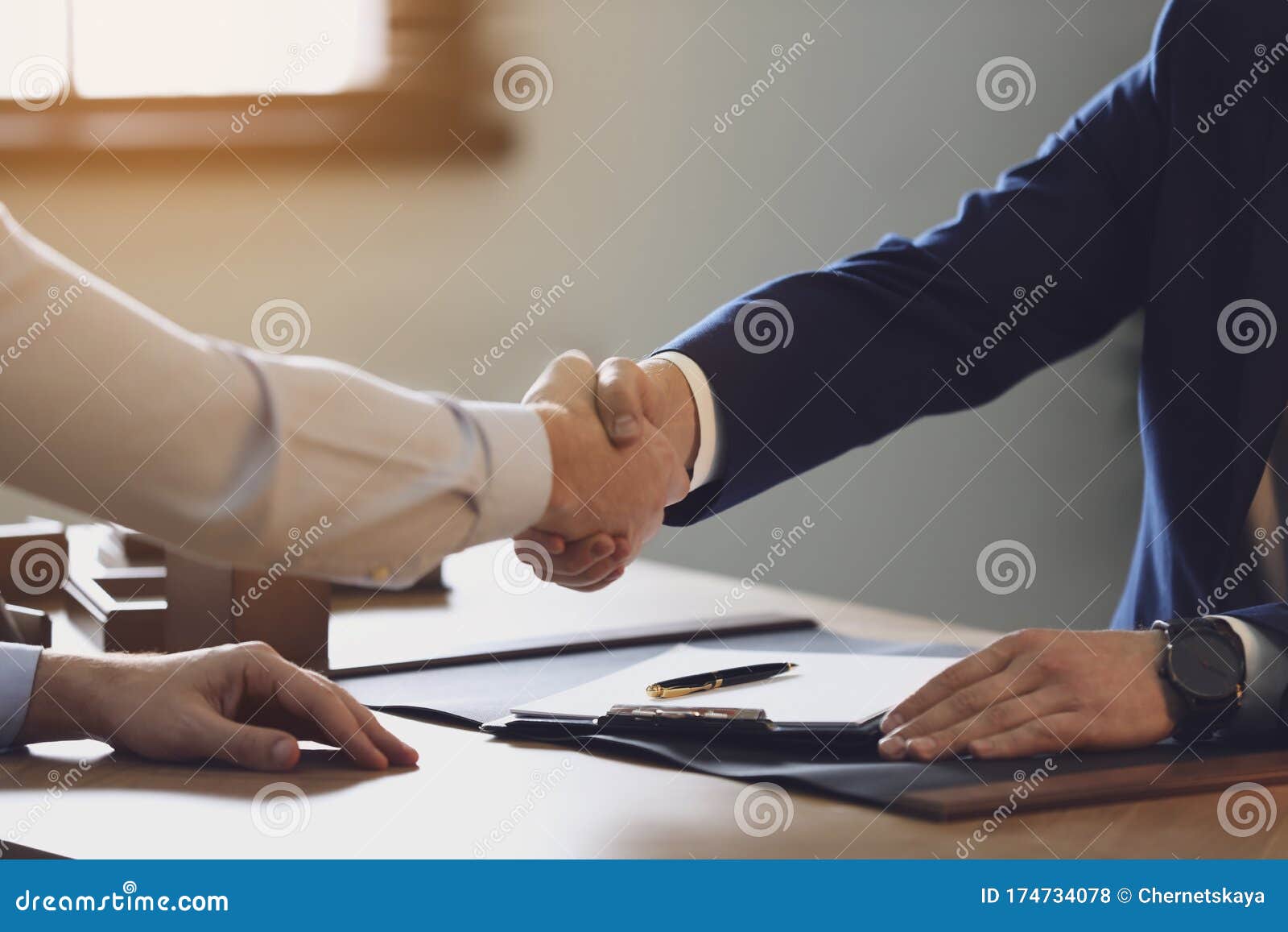Male Lawyer Shaking Hands with Client in Office Stock Photo - Image of ...