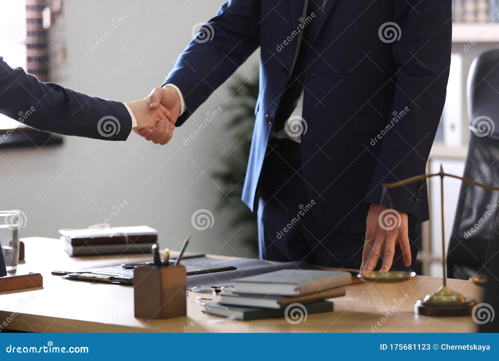 Male Lawyer Shaking Hands with Client in Office Stock Image - Image of ...