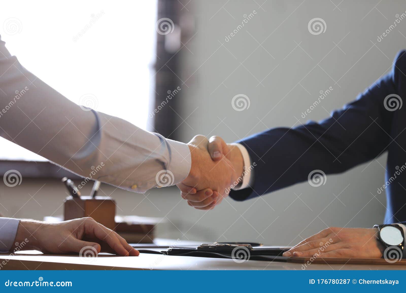 Male Lawyer Shaking Hands with Client in Office Stock Image - Image of ...