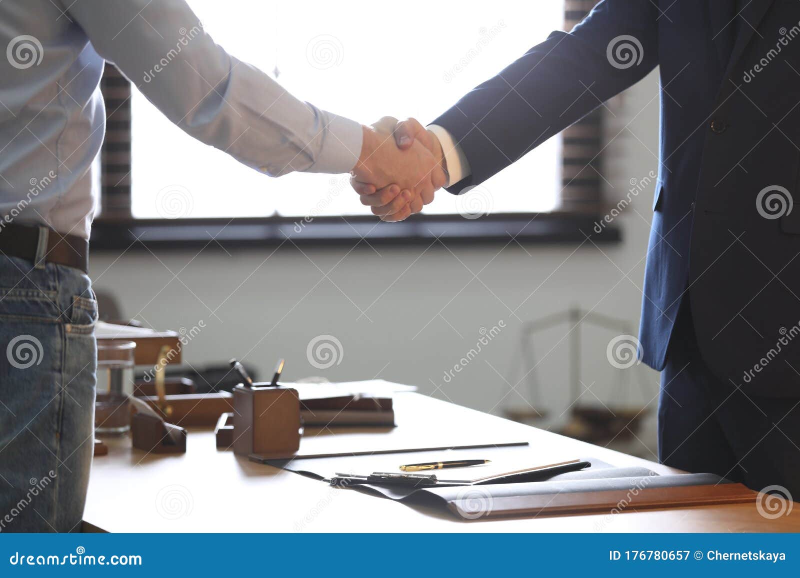 Male Lawyer Shaking Hands with Client in Office Stock Image - Image of ...