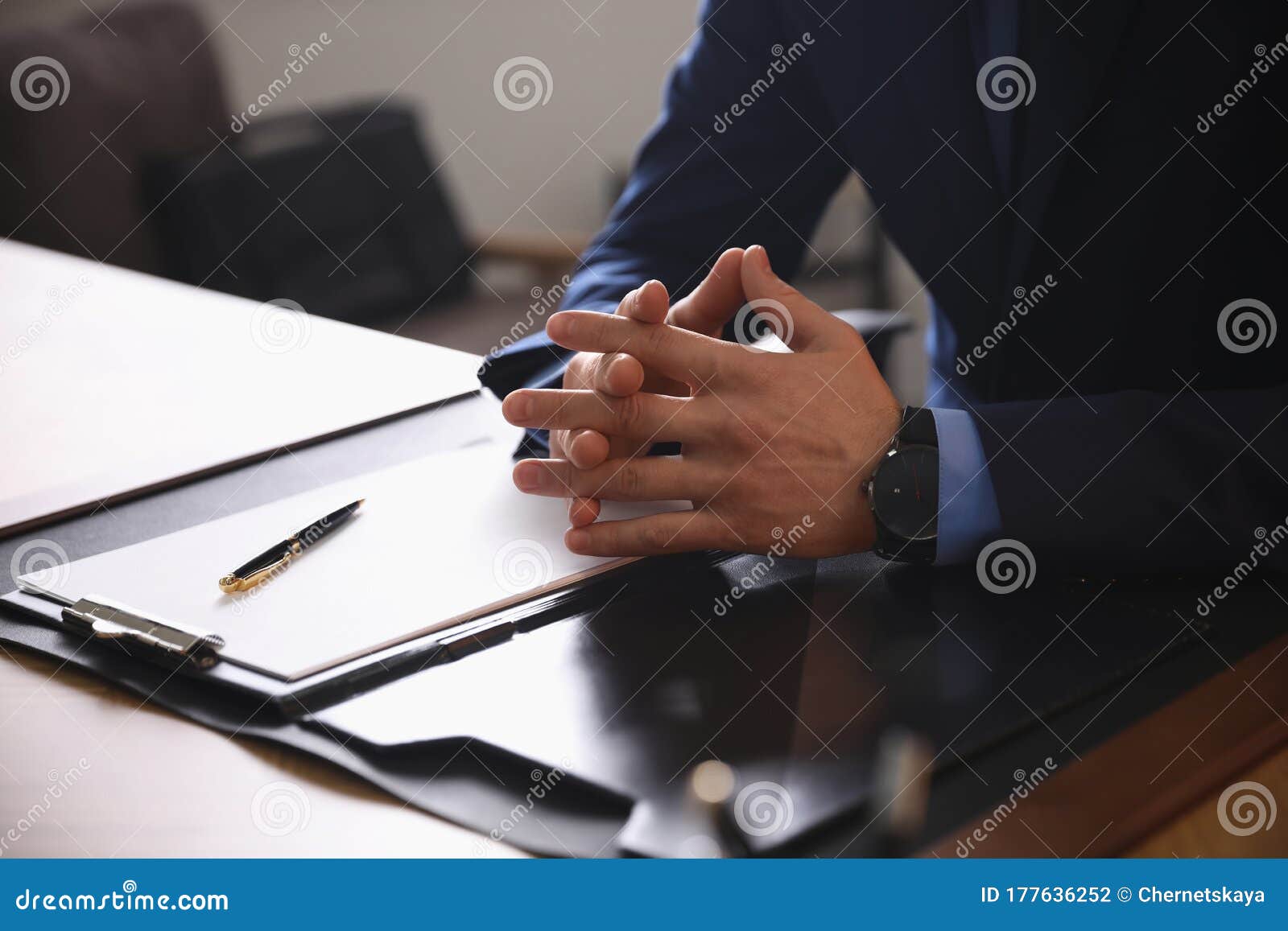 Male Lawyer at Table in Office Stock Photo - Image of career ...