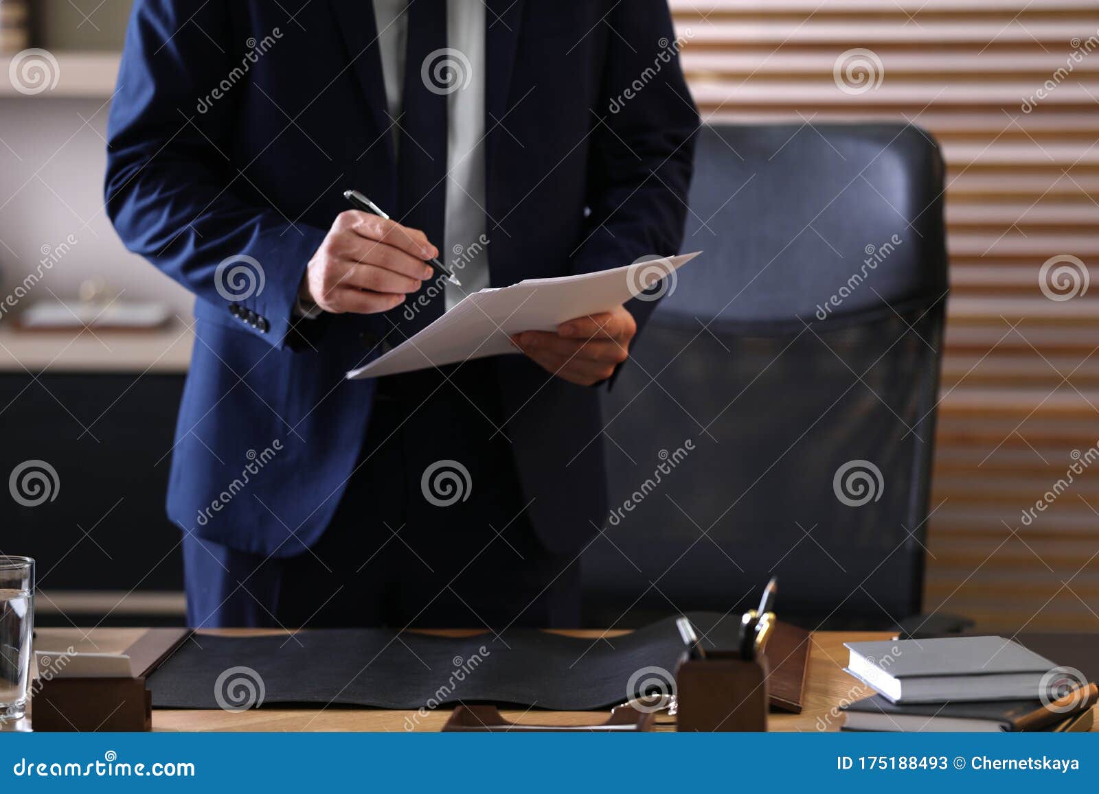 Male Lawyer Working at Table in Office Stock Image - Image of justice ...