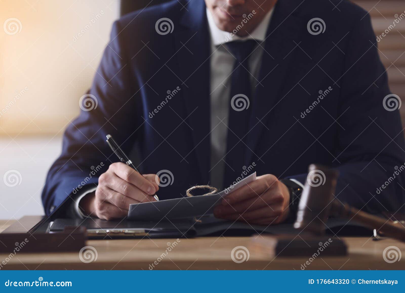 Male Lawyer Working at Table in Office Stock Photo - Image of crime ...