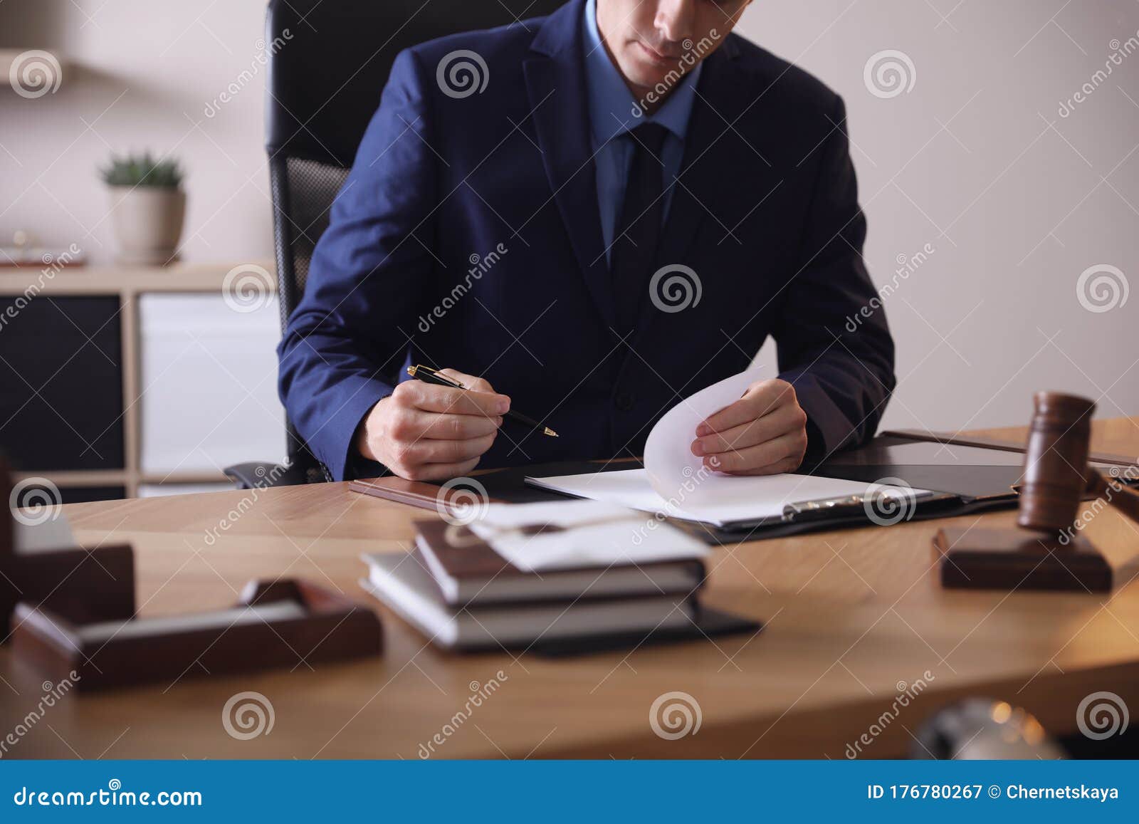 Male Lawyer Working at Table in Office Stock Image - Image of guidance ...