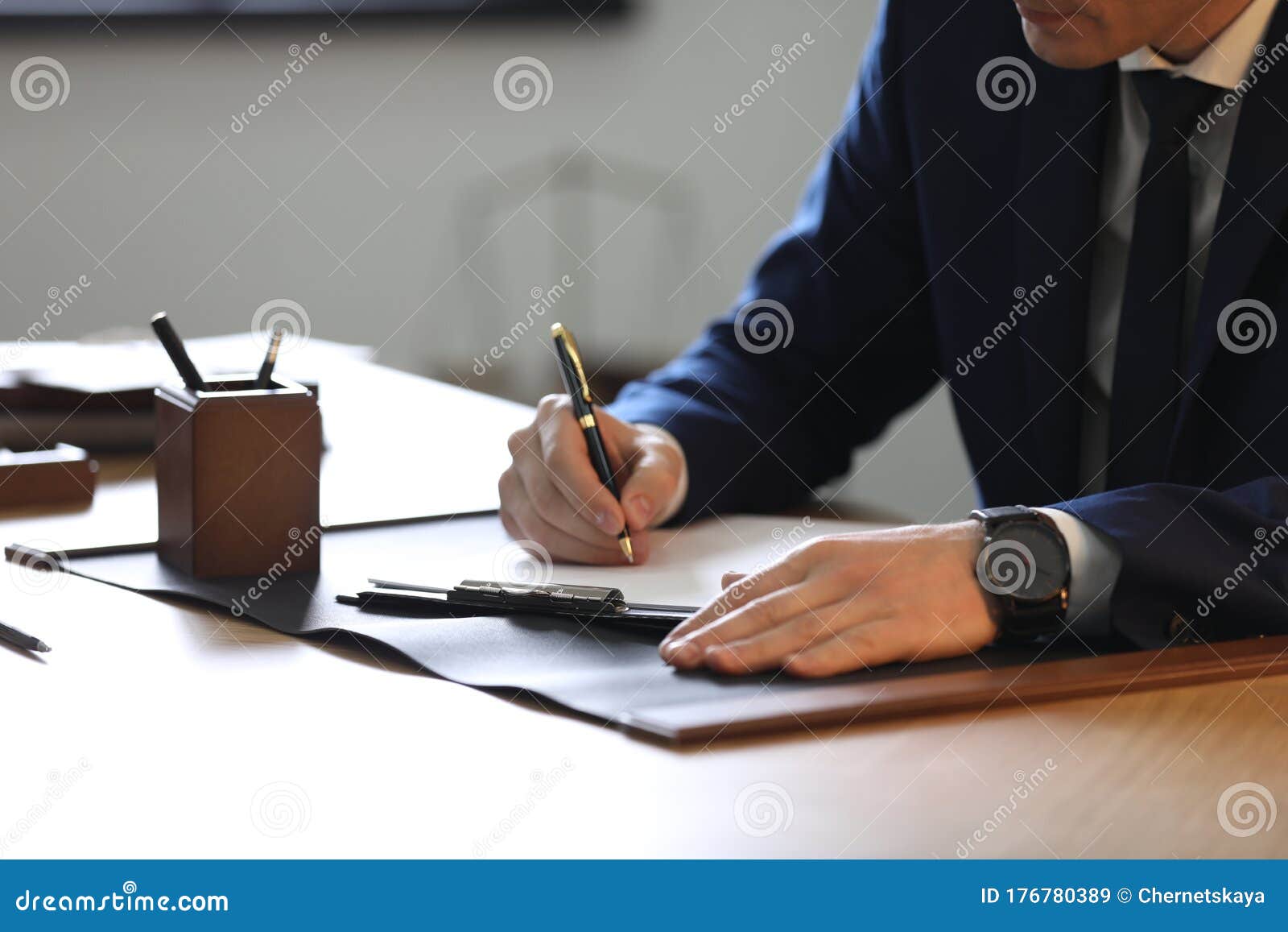 Male Lawyer Working at Table in Office Stock Image - Image of manager ...