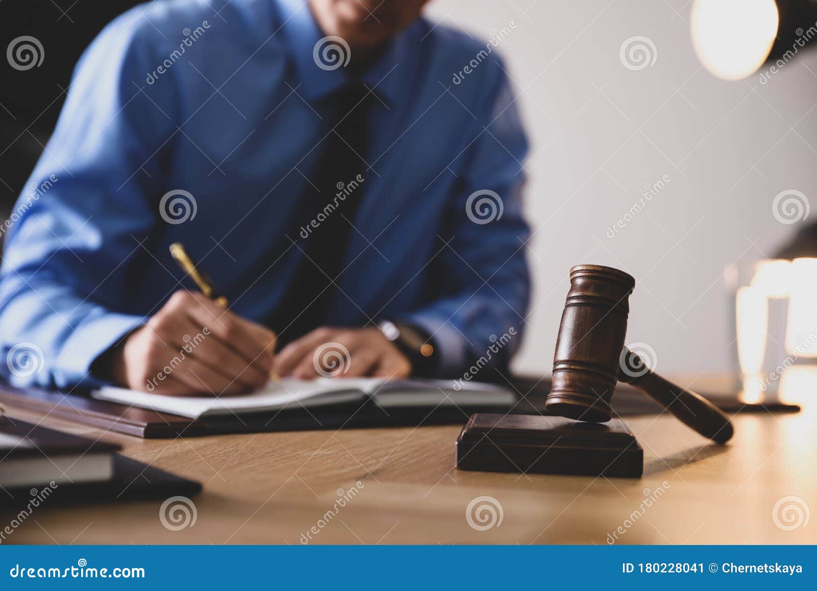 Male Lawyer Working at Table, Focus on Gavel Stock Image - Image of ...