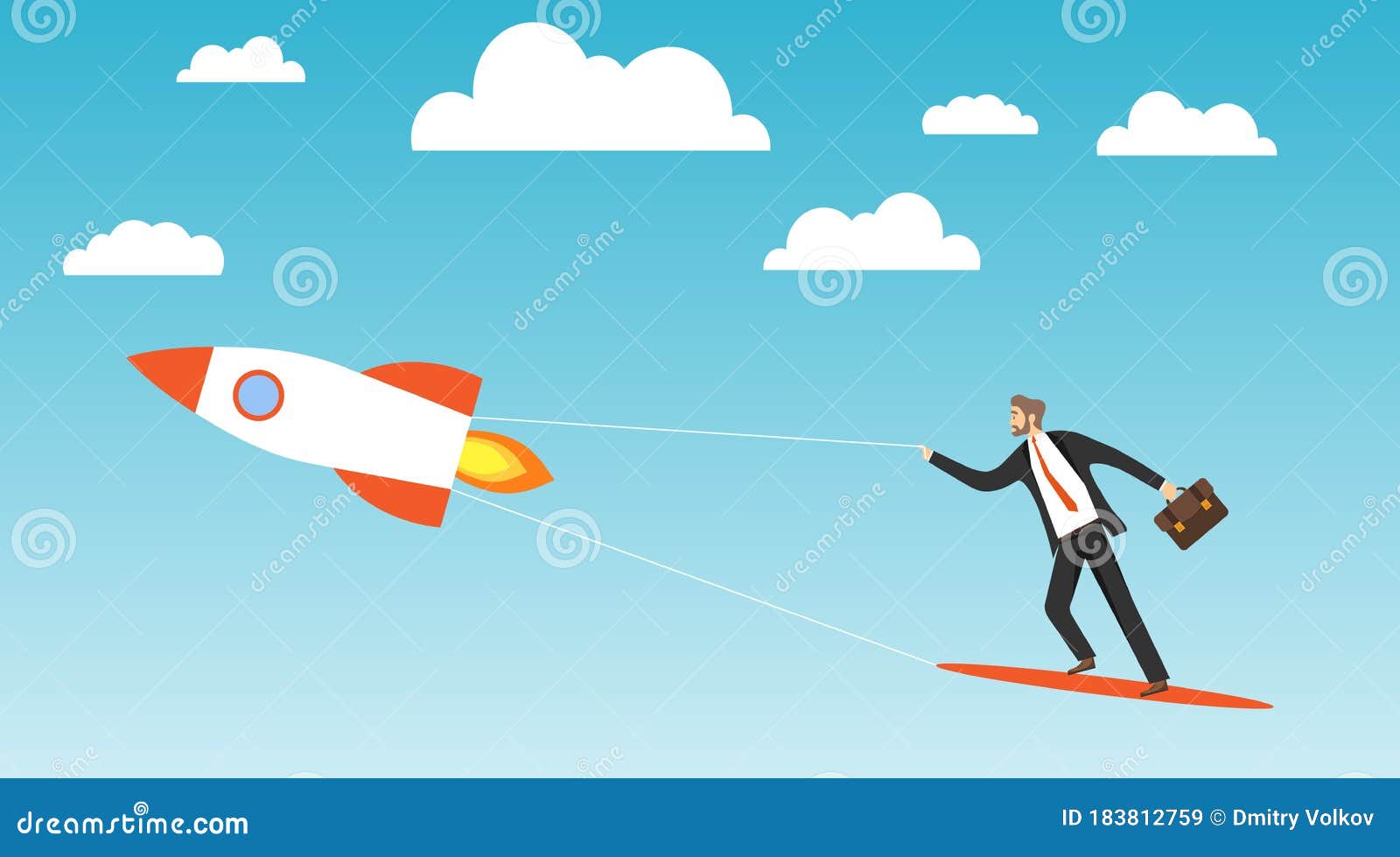 A Male Leader Flies on a Rocket in the Clouds. . Vector Illustration ...