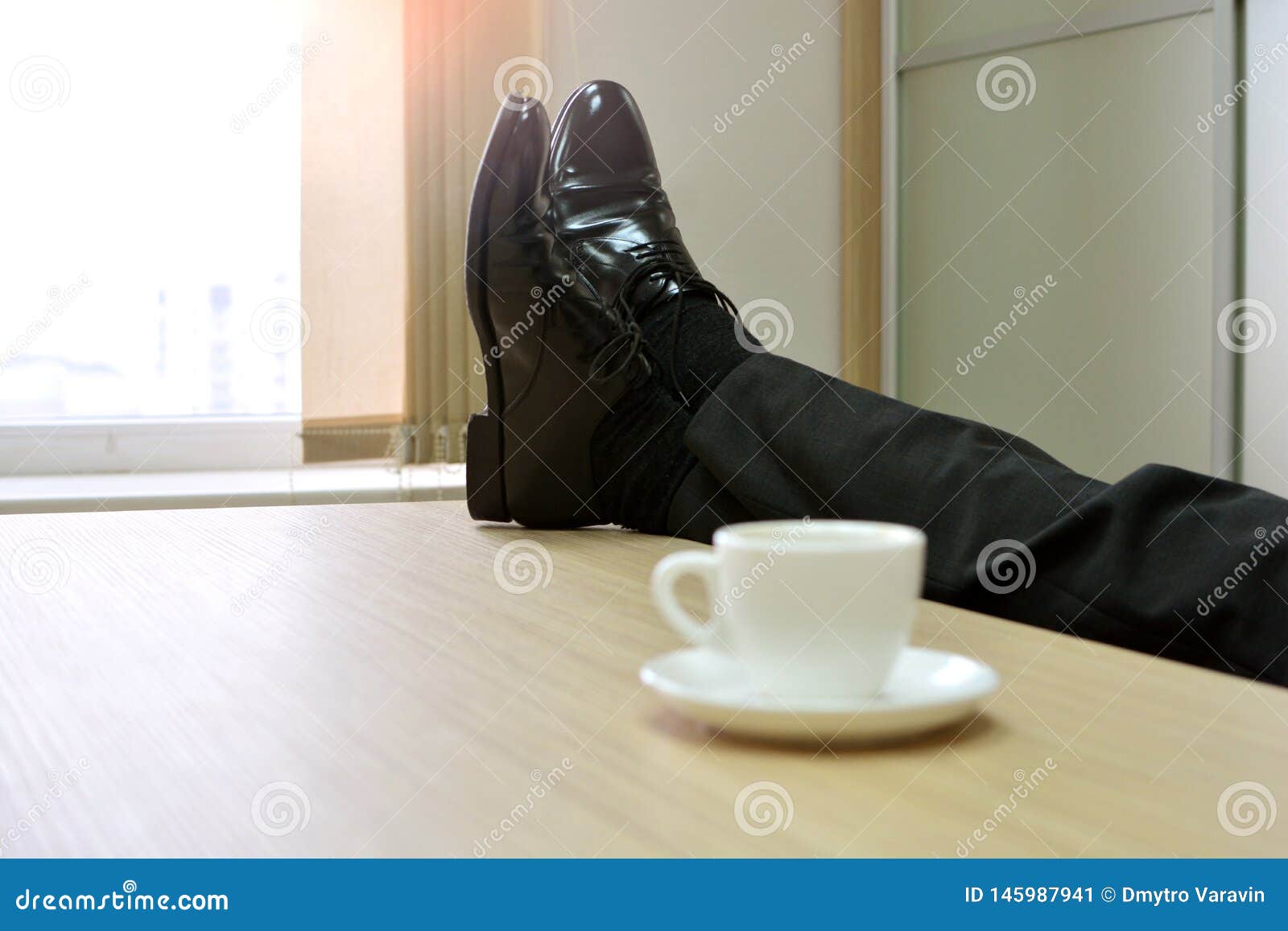 Male Legs Lying on Table in Office at Work. Stock Image - Image of boss ...