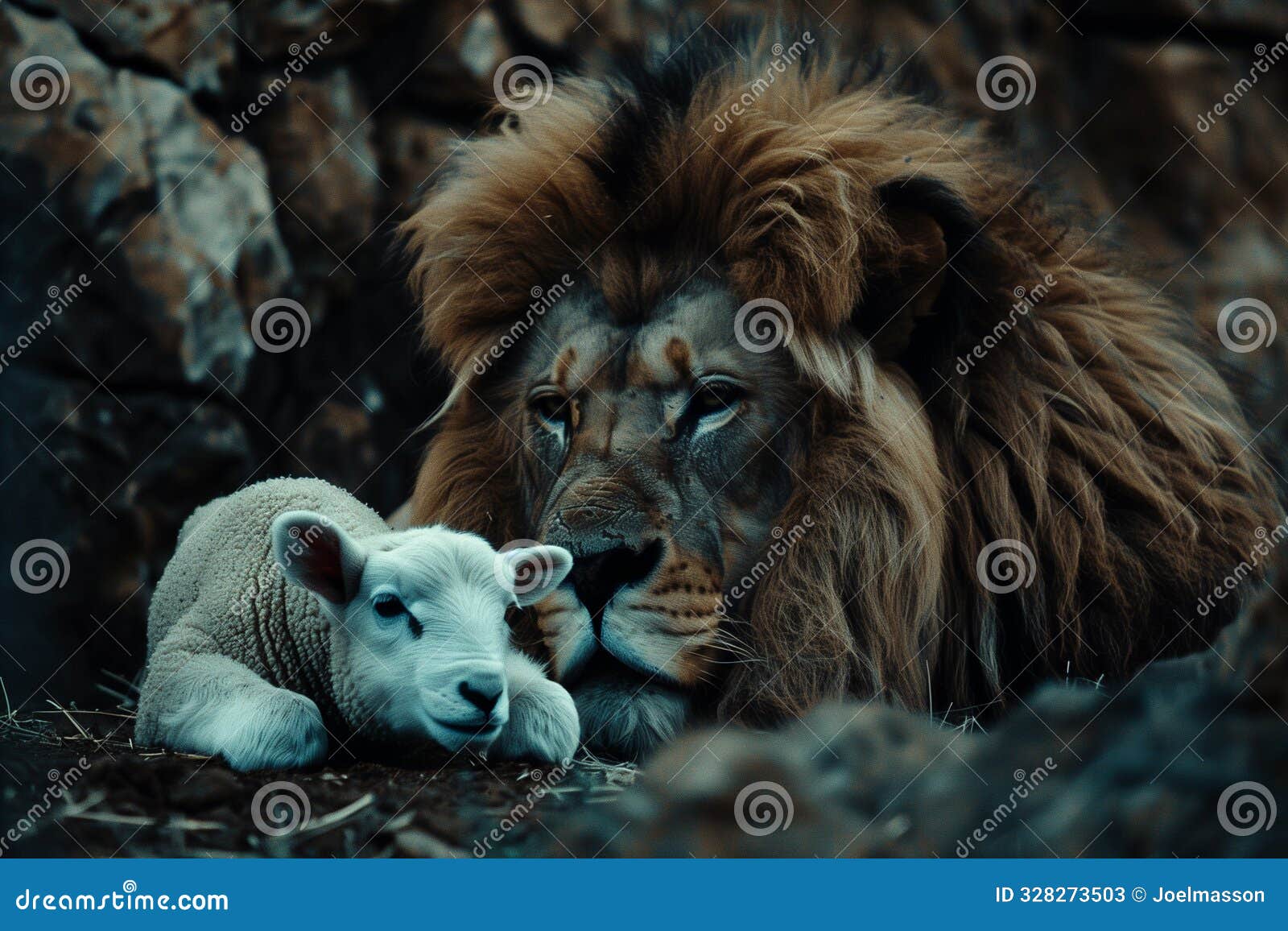A Male Lion and the Lamb Lying Together Stock Illustration ...