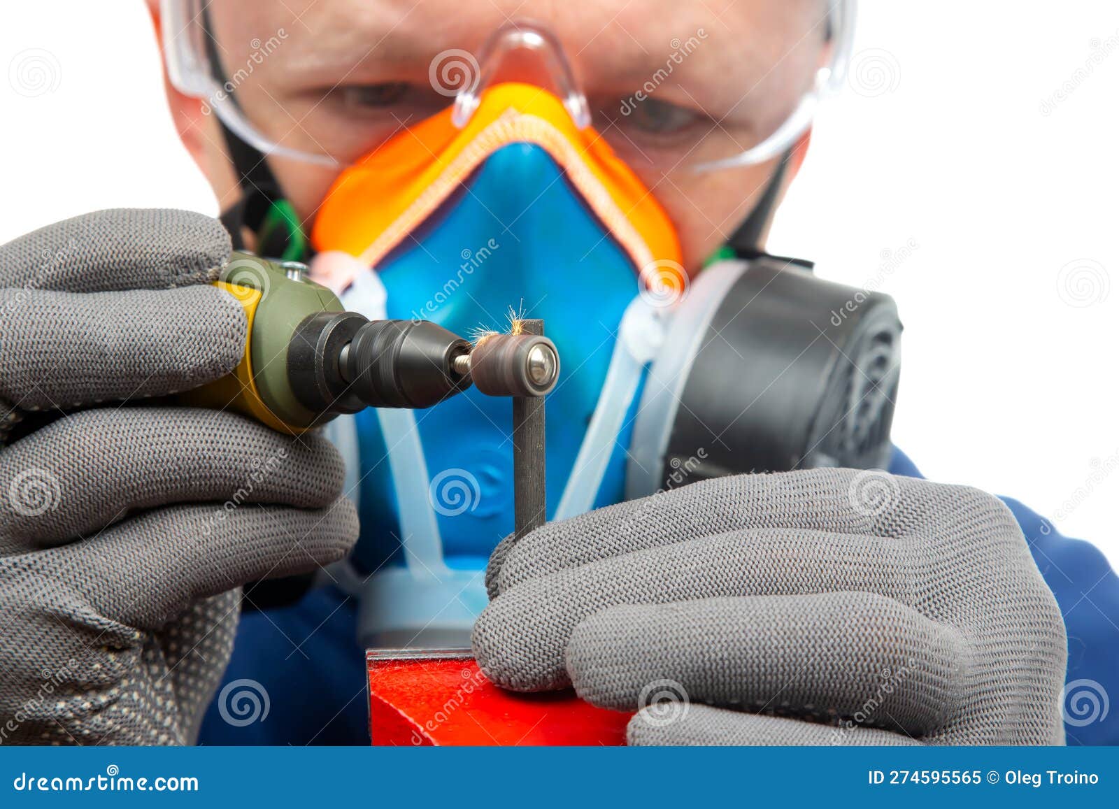 Male Locksmith Worker Processes Metal with Engraving Drill Cutting. the ...