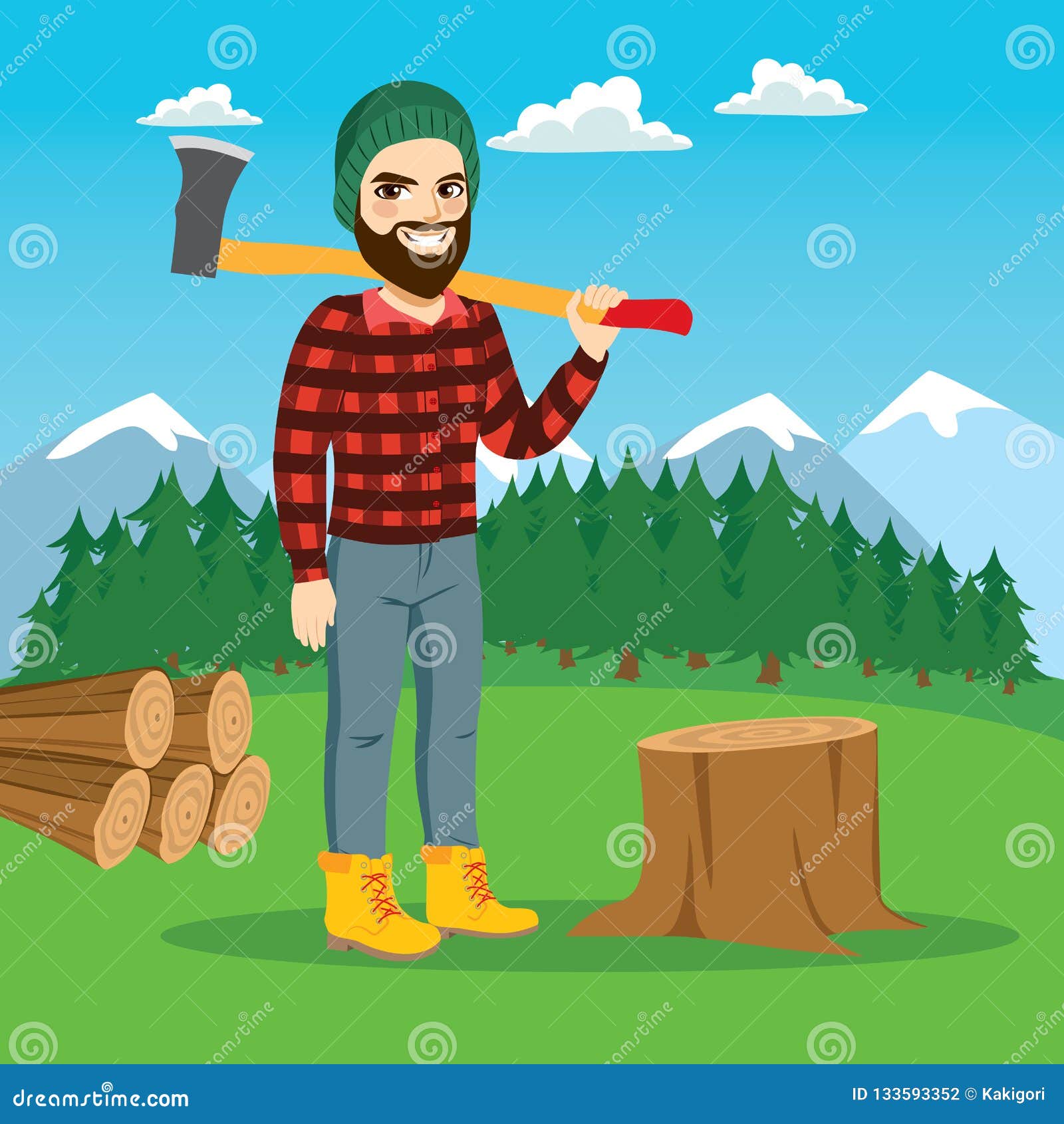 Male Lumberjack on Forest stock vector. Illustration of cutting - 133593352
