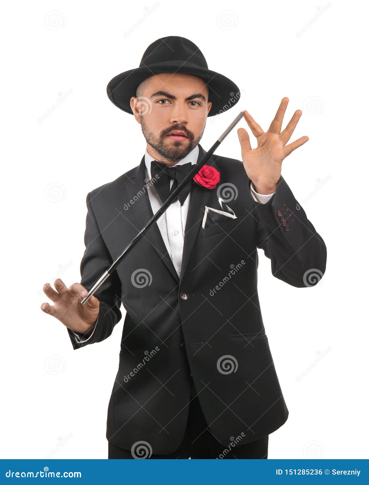 Male Magician Showing Tricks on White Background Stock Photo - Image of ...
