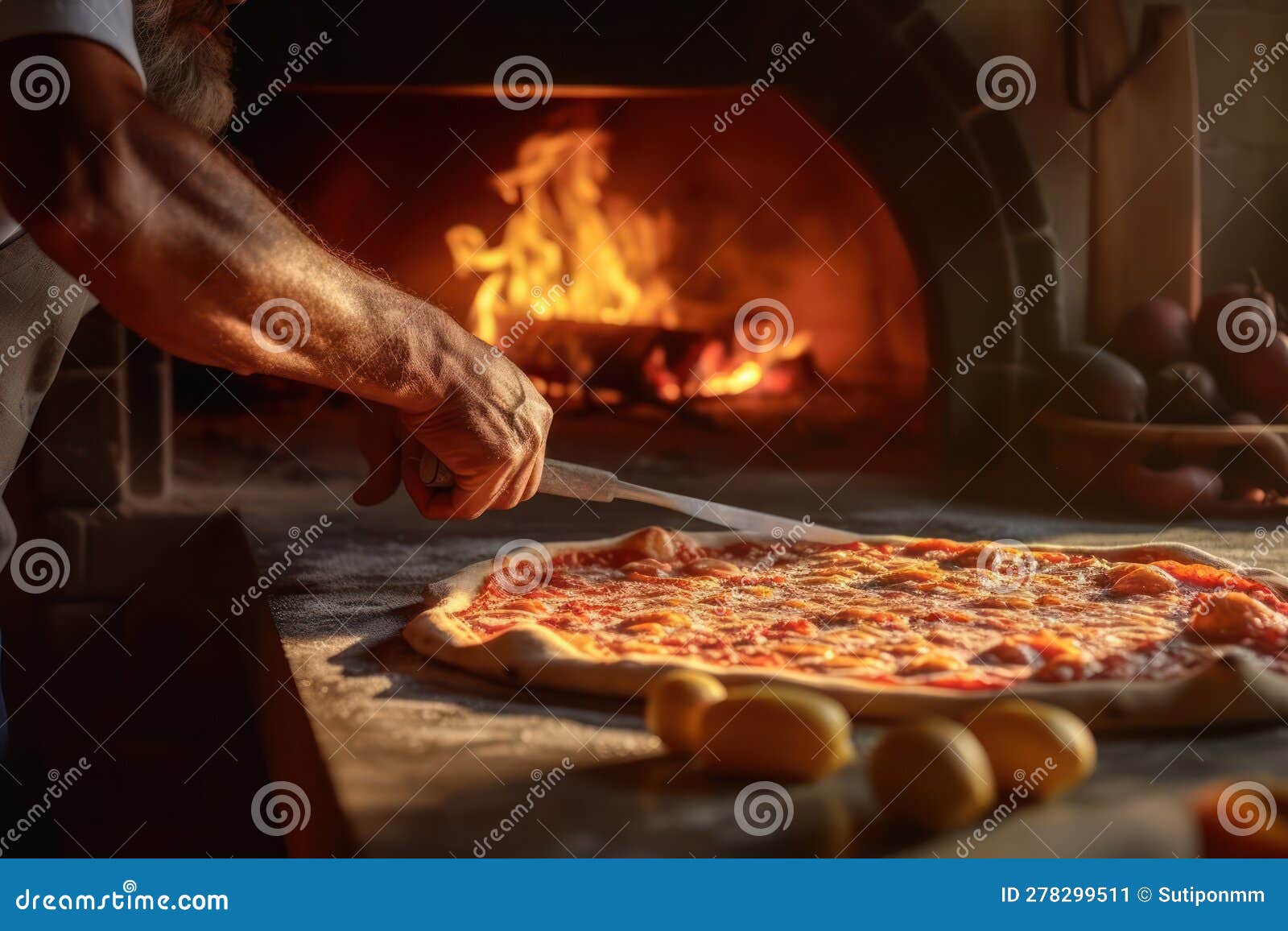 Male Making Pizza in the Oven with Ai Generated Stock Illustration ...