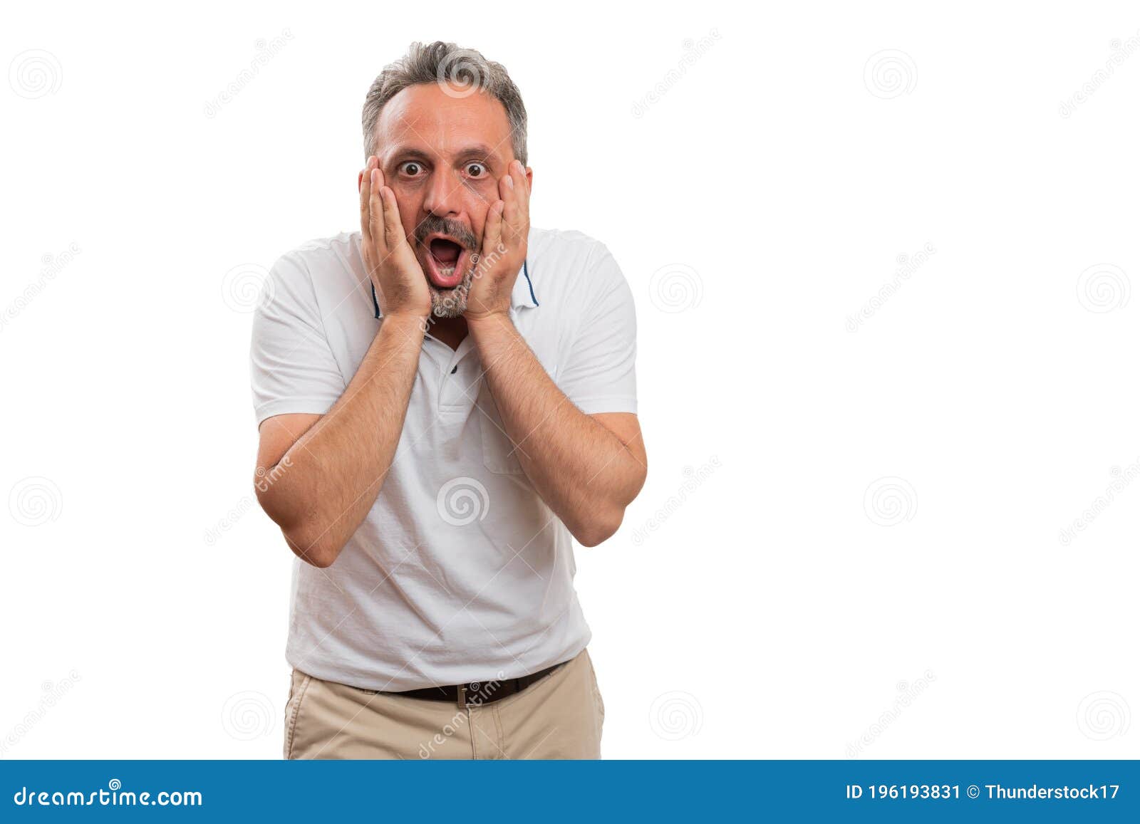 Male Making Surprised Expression Touching Face with Copyspace Stock ...