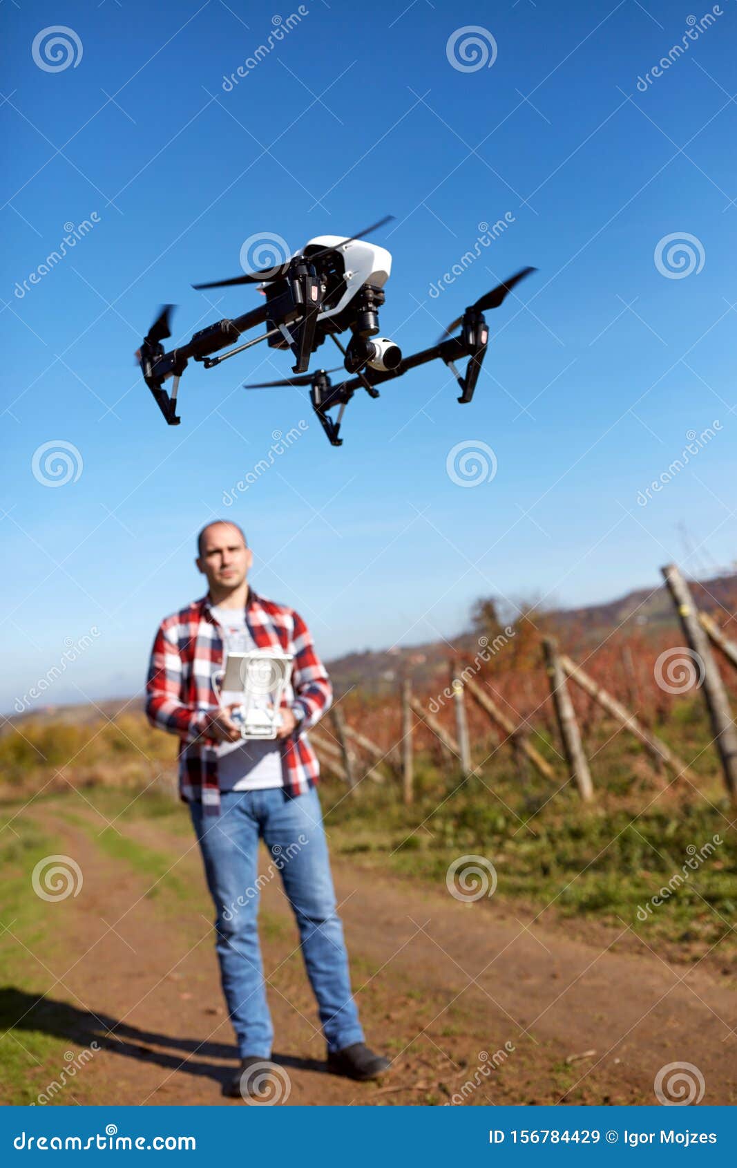 Male Manage Drone from Ground Stock Image - Image of hovering, nature ...