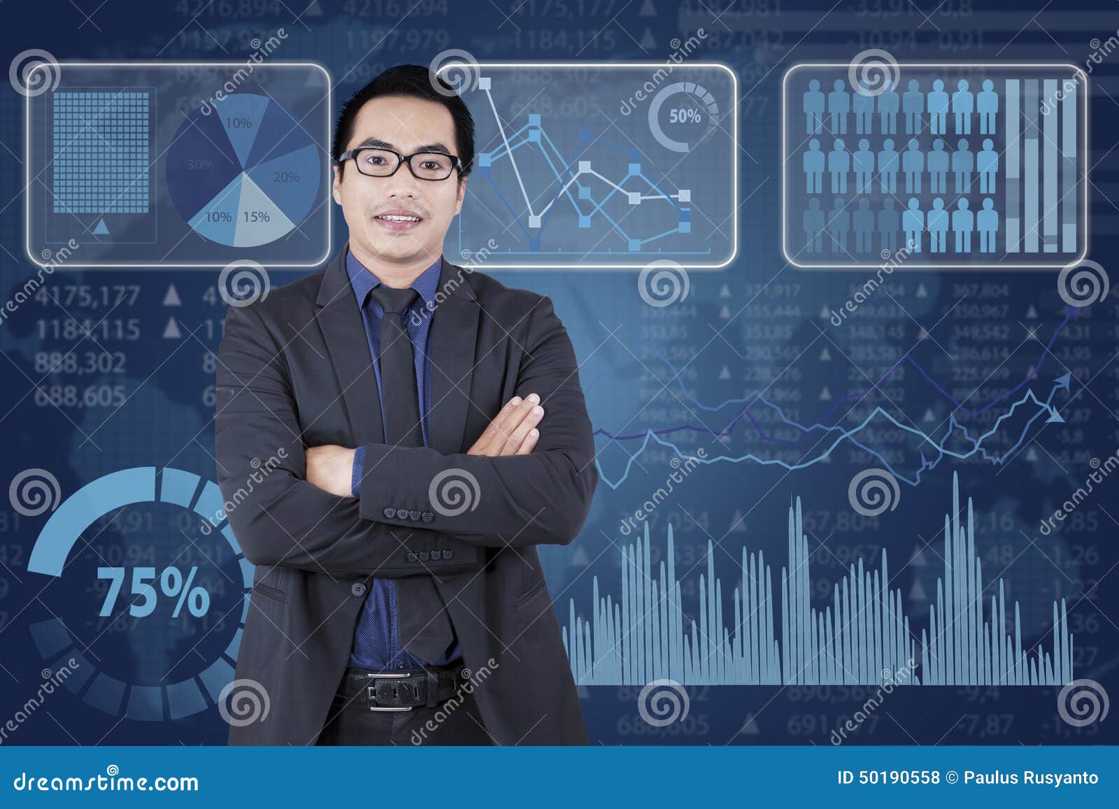 Male Manager with Financial Statistics Screen Stock Photo - Image of ...