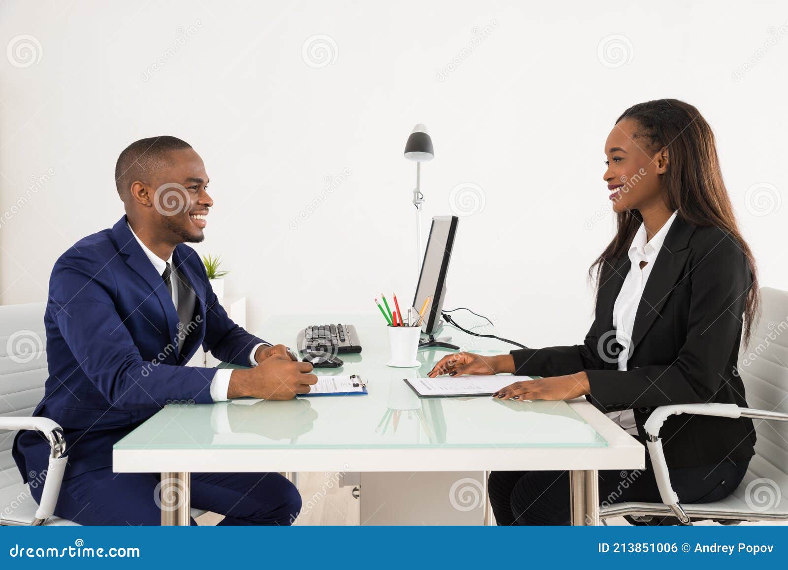 Male Manager Interviewing a Female Applicant Stock Photo - Image of ...