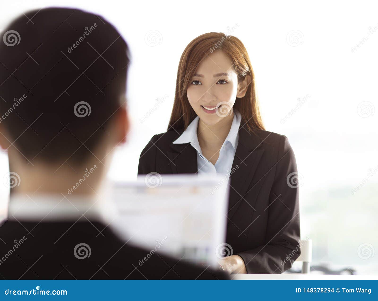 Manager Interviewing a Young Woman in Office Stock Photo - Image of ...