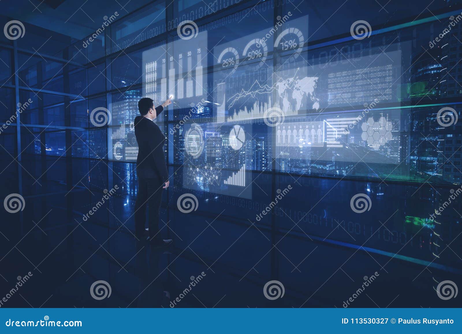 Male Manager Working with Virtual Technology Stock Image - Image of ...