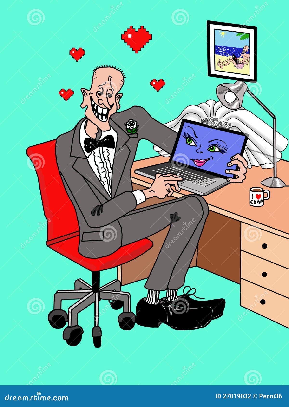 Male Married To the Computer Stock Illustration - Illustration of ...