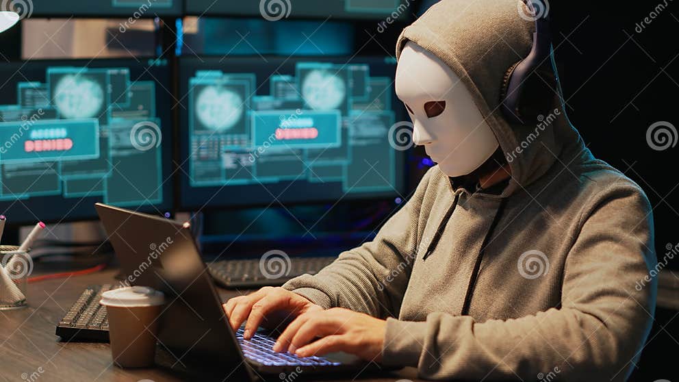 Male Masked Scammer Stealing Information from Database Program Stock ...