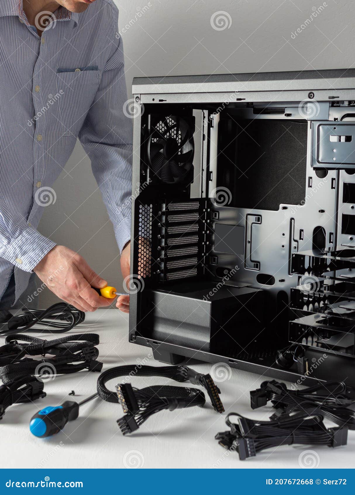 Male Master Assembles a New System Unit Stock Photo - Image of computer ...