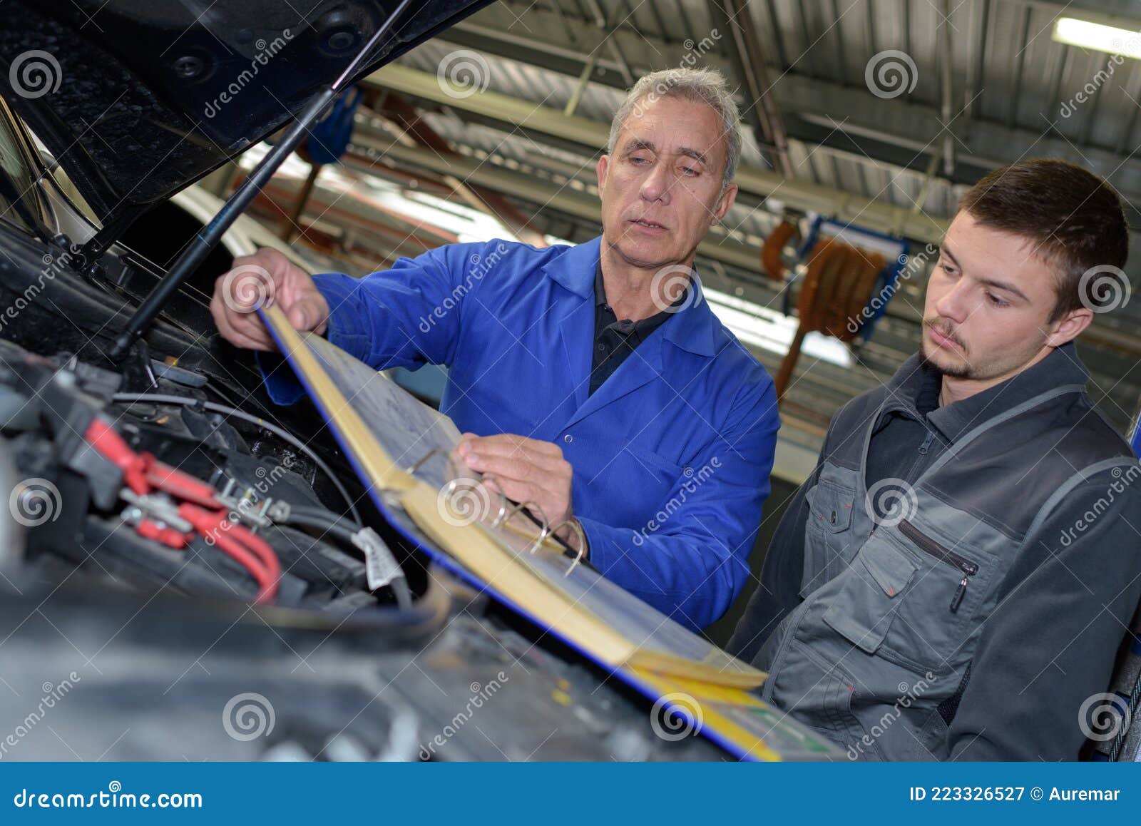 Male Mechanics Working on Car Engine Stock Image - Image of repairman ...