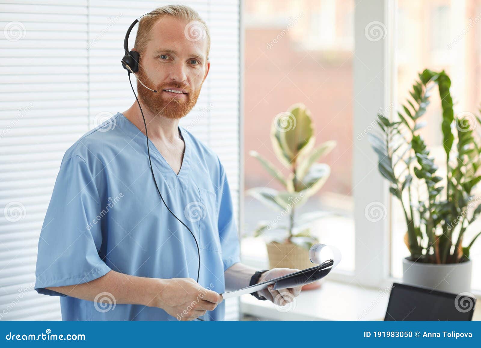 Male Medical Operator at Office Stock Photo - Image of working ...