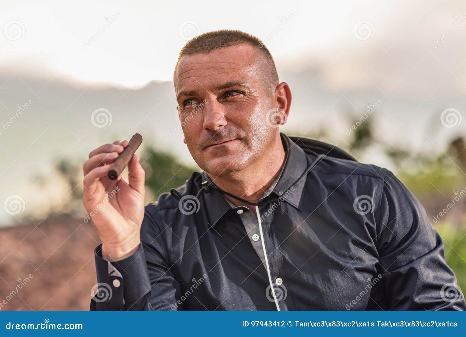 A Male Model, a Cigar in His Hand Stock Photo - Image of shirt, model ...
