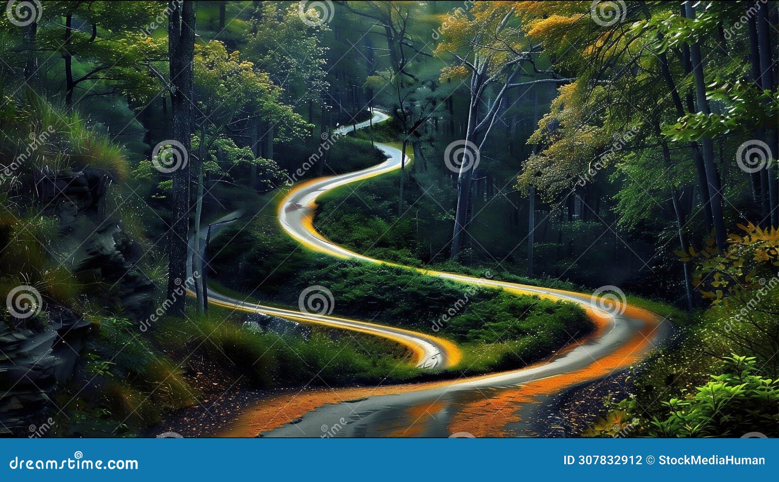 Winding Country Road Scenic Daydream Trippy Inviting Stock Illustration ...