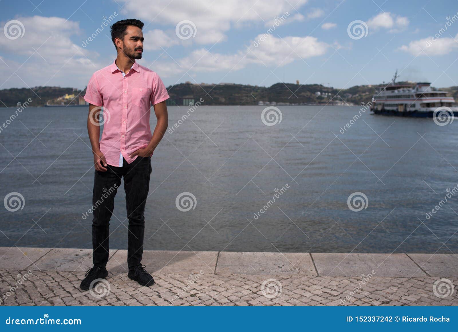 Male Model Posing in Font of River Stock Photo - Image of young ...