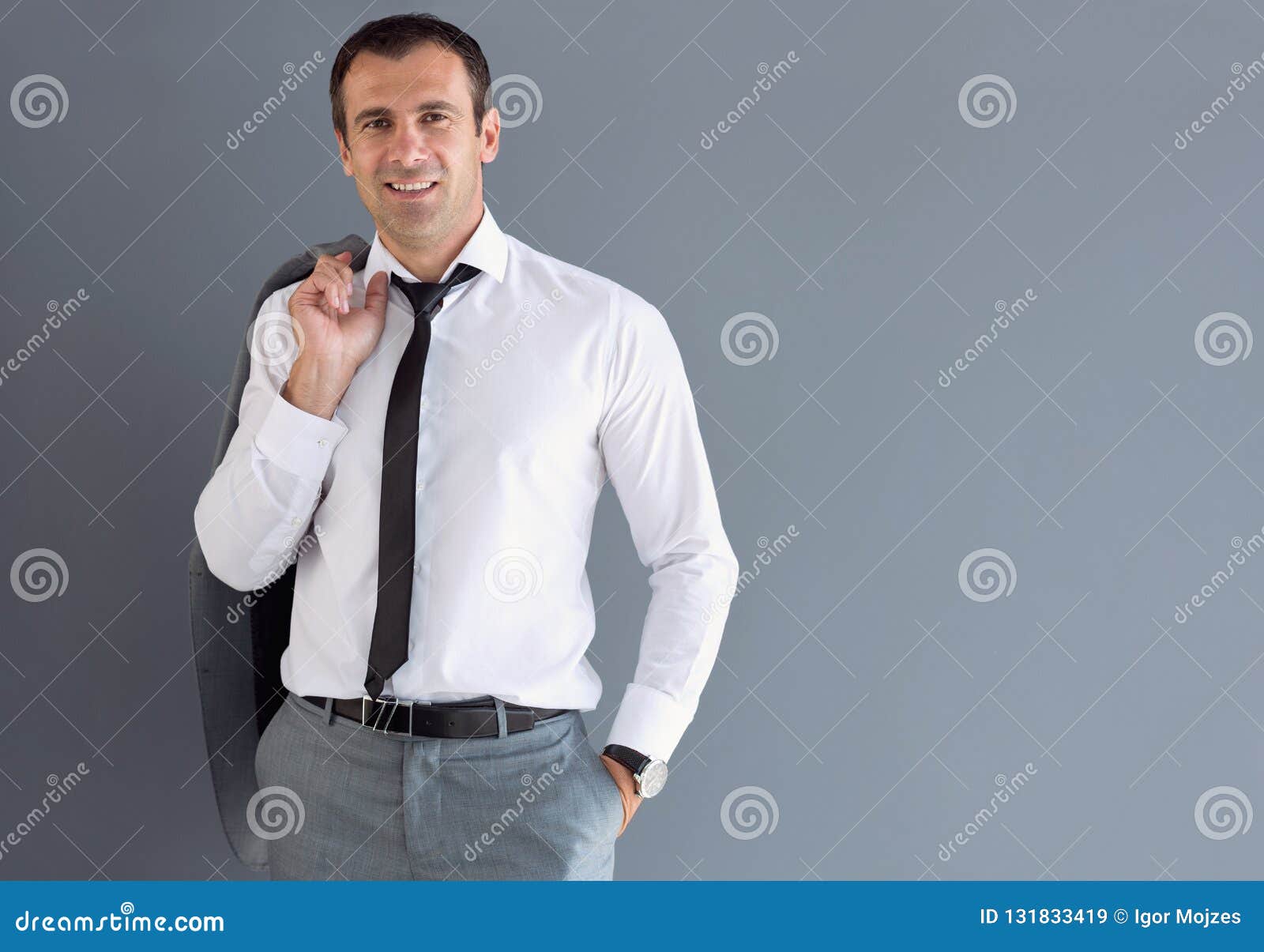 Male Model Posing with Jacket Over Should Stock Image - Image of ...