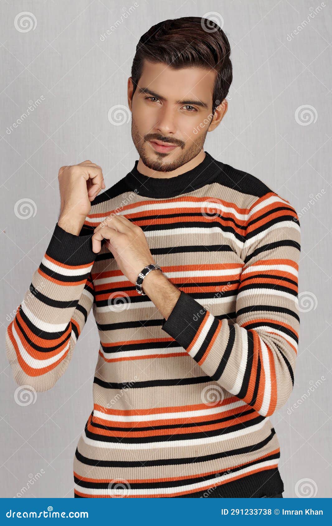 Male Model Posing in Stylish Stripes Tshirt Stock Photo - Image of ...