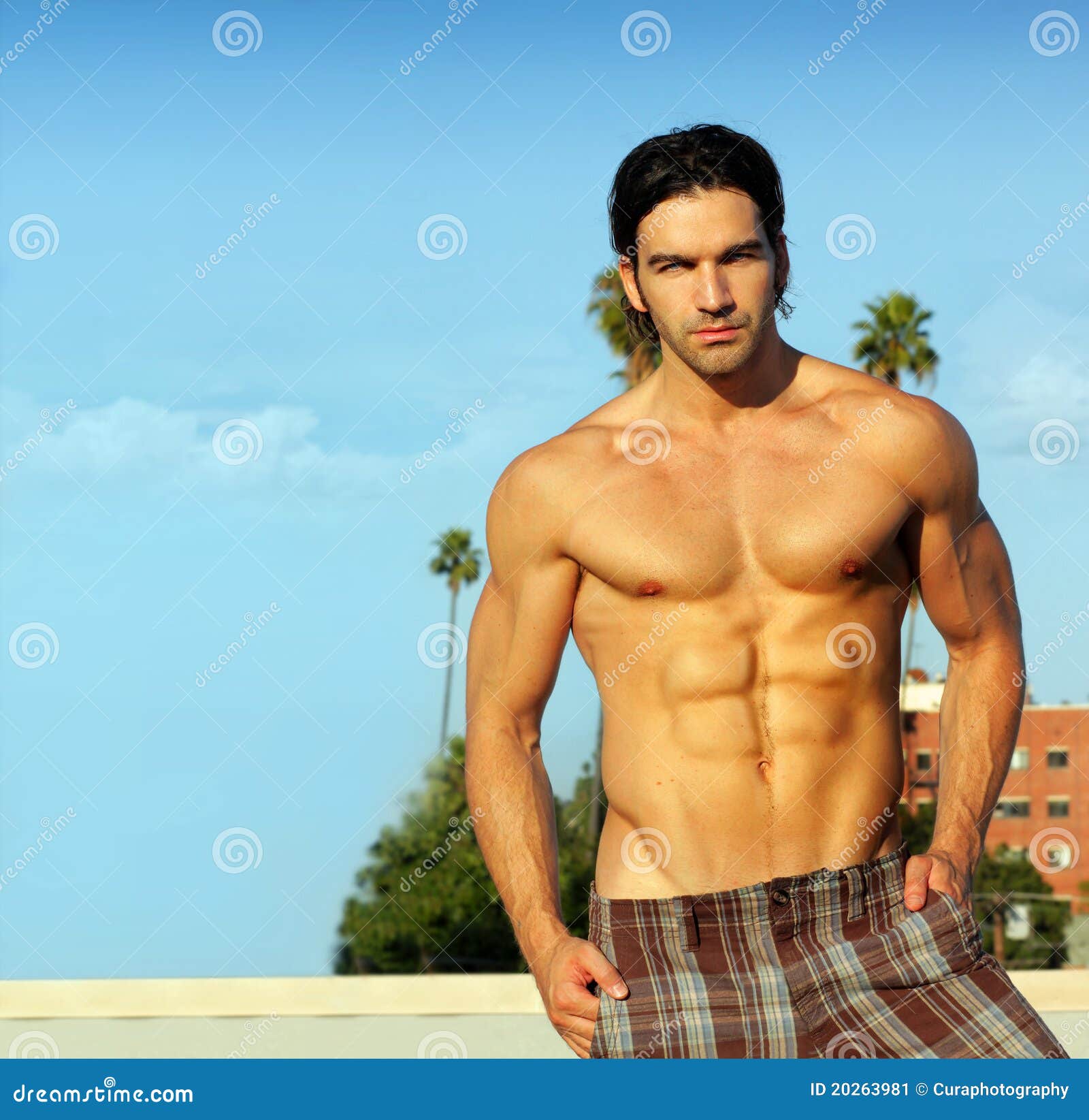 Male model in summer stock image. Image of abdominals - 20263981